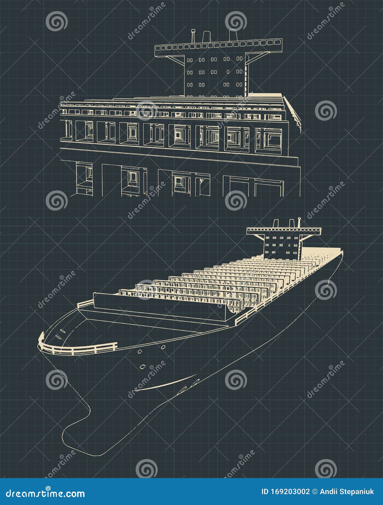 Large Container Ship Blueprint Stock Vector - Illustration of draft ...