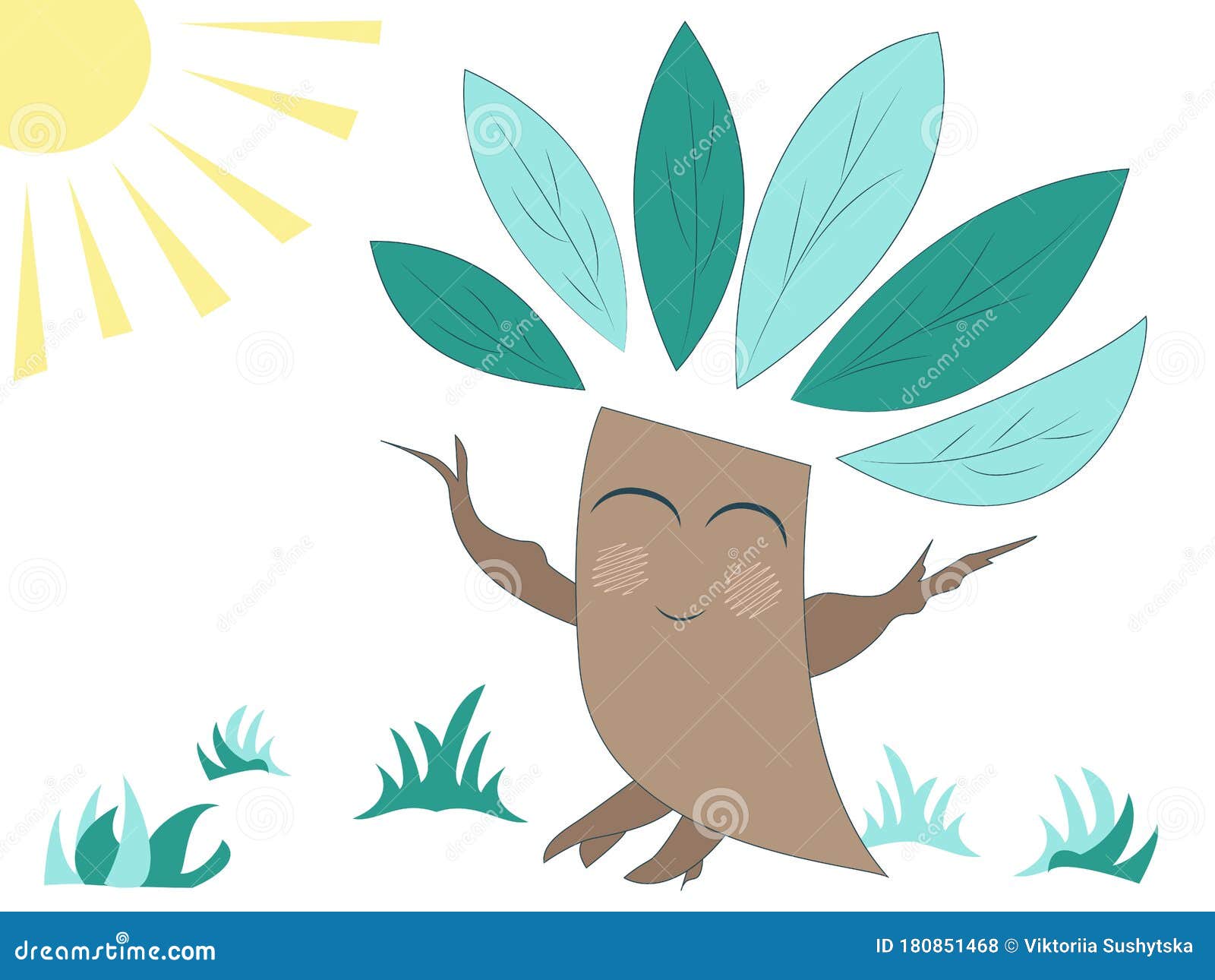 Vector Illustration of a Drawn Cute Tree on Which the Sun Shines ...