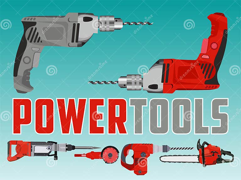 Vector Illustration with Drill and Different Power Tools Stock Vector ...