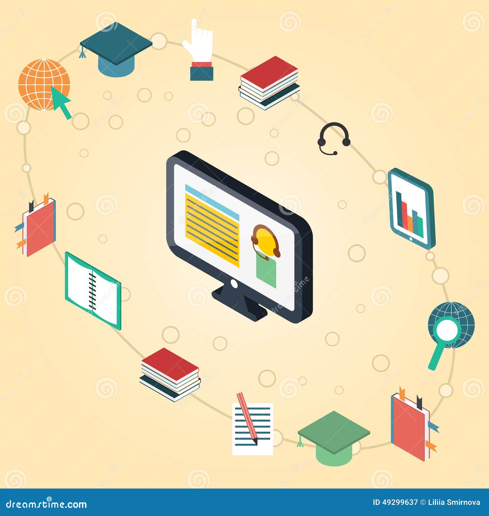 Vector Illustration on E-learning Theme Stock Vector - Illustration of ...