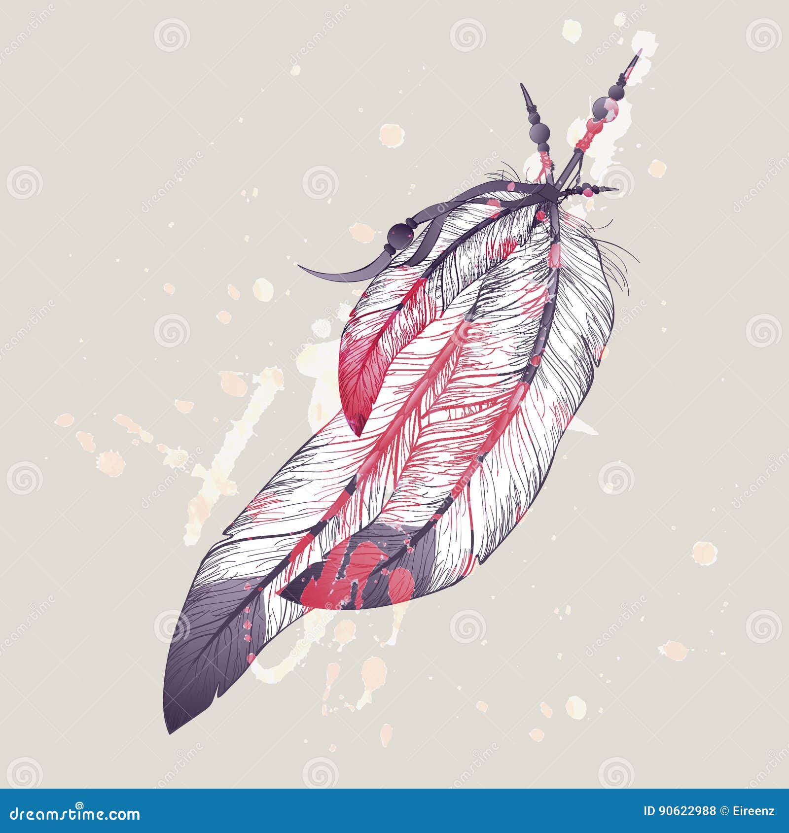 Vector Illustration of Eagle Feathers with Watercolor Splash Stock ...