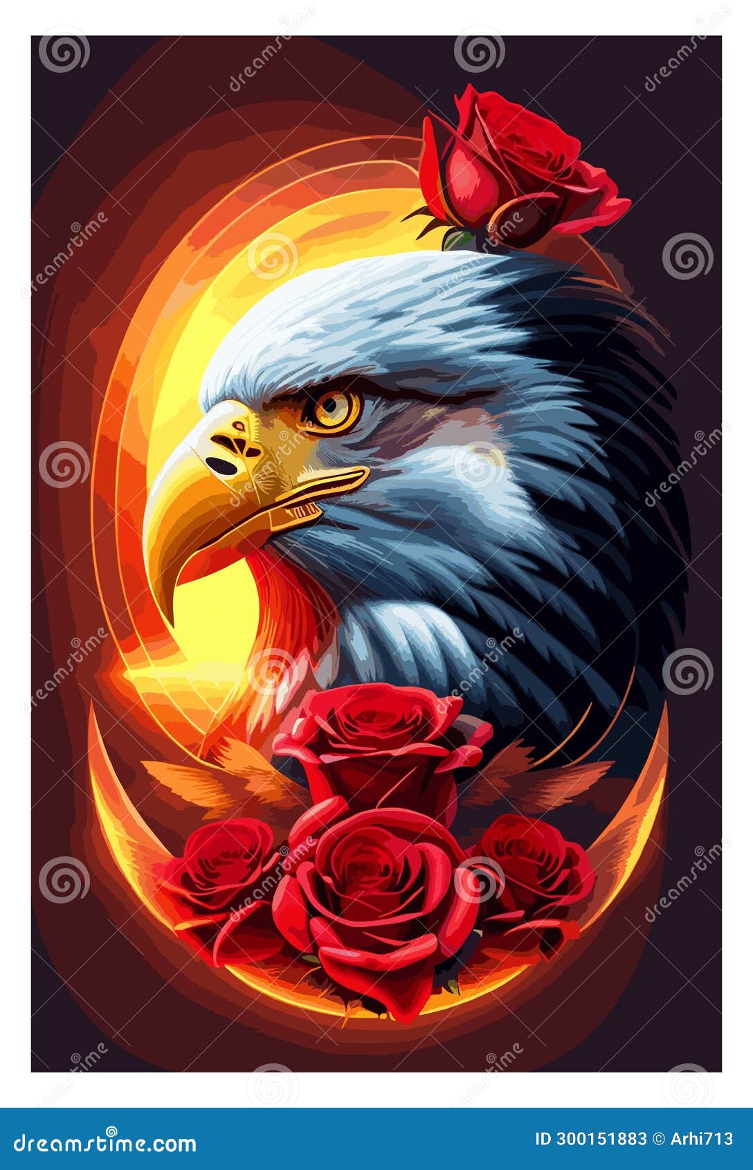 Vector Illustration of Eagle with Flower Roses Stock Illustration ...