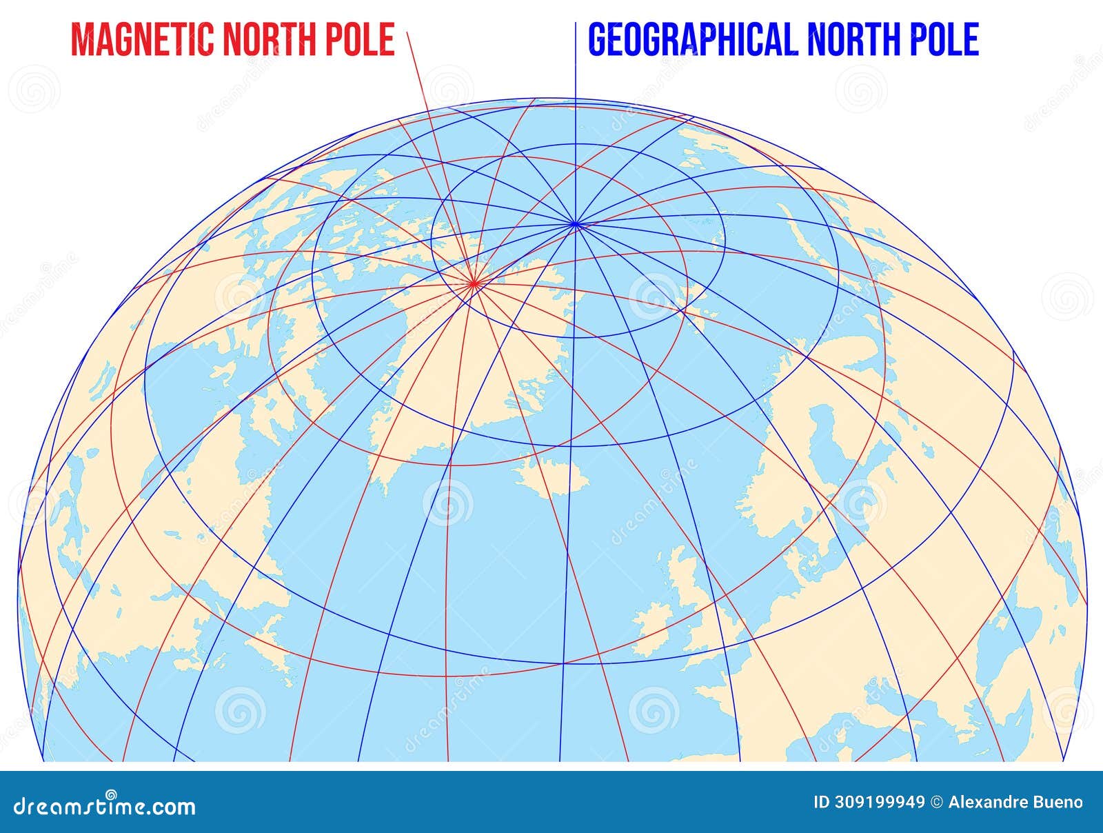Vector Illustration of Earth Globe Showing Magnetic and Geographic ...