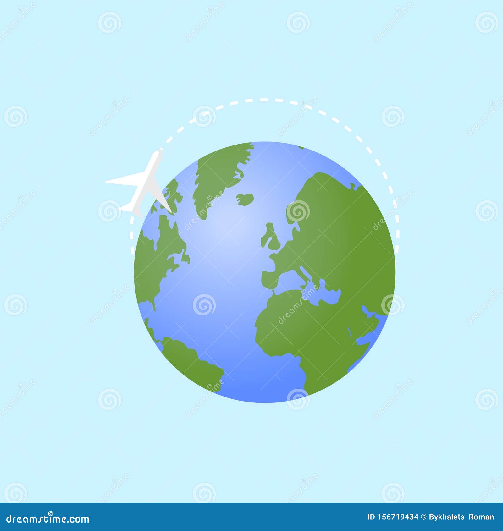 Vector Illustration Earth with Plane Globe with Blue Backround Flat ...