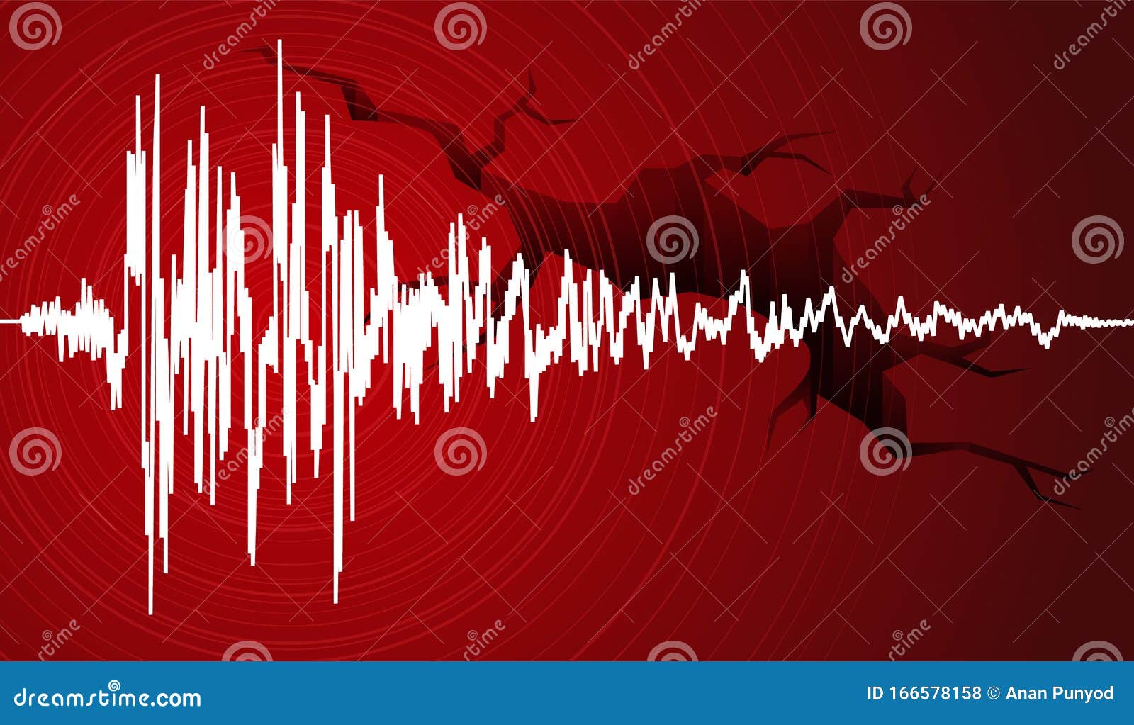 Vector Illustration Of Earthquake Curve Wave And Earth Crack On Red ...