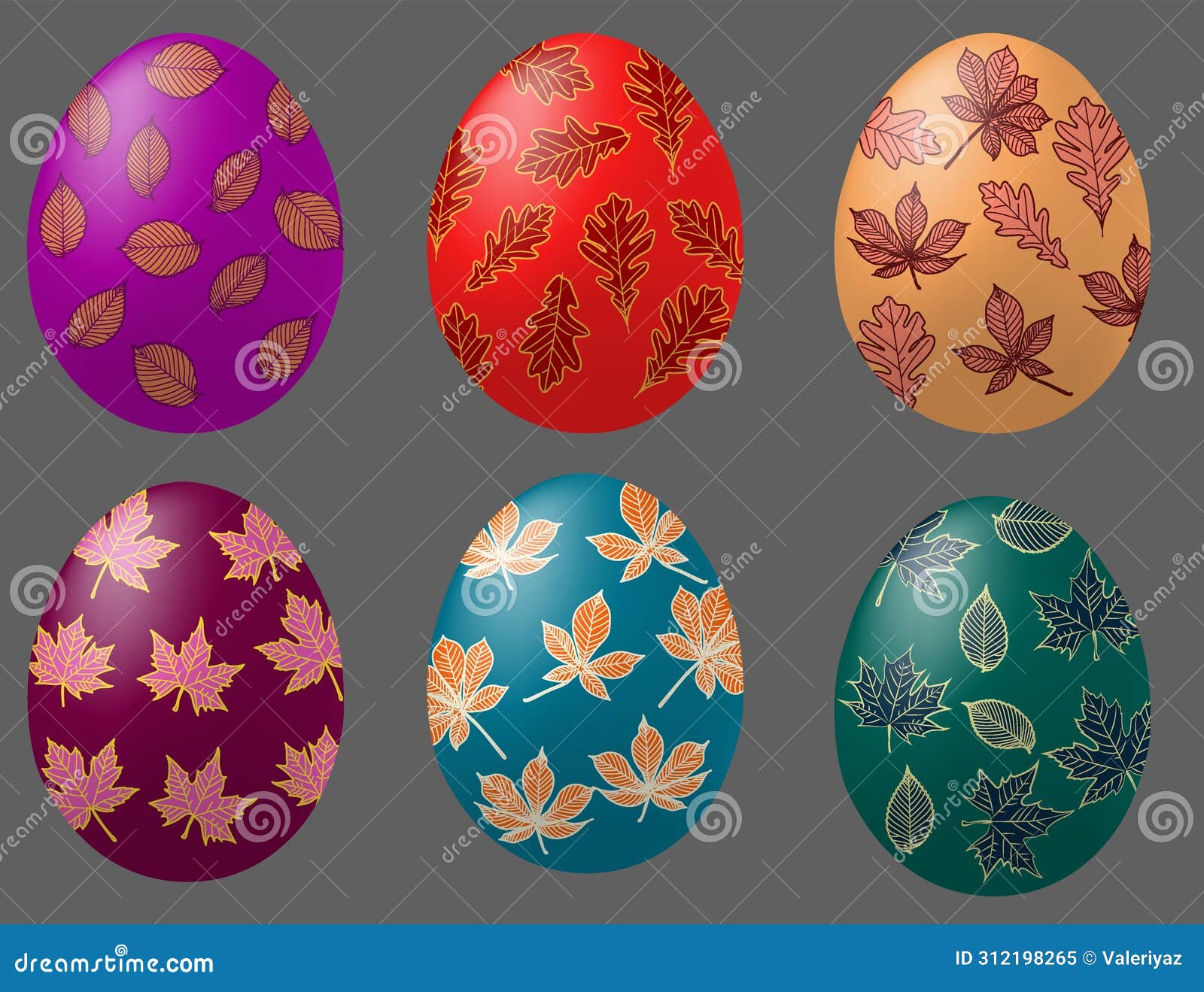 Vector Illustration of Easter Eggs with Leaves Collection on a Background Stock Vector ...