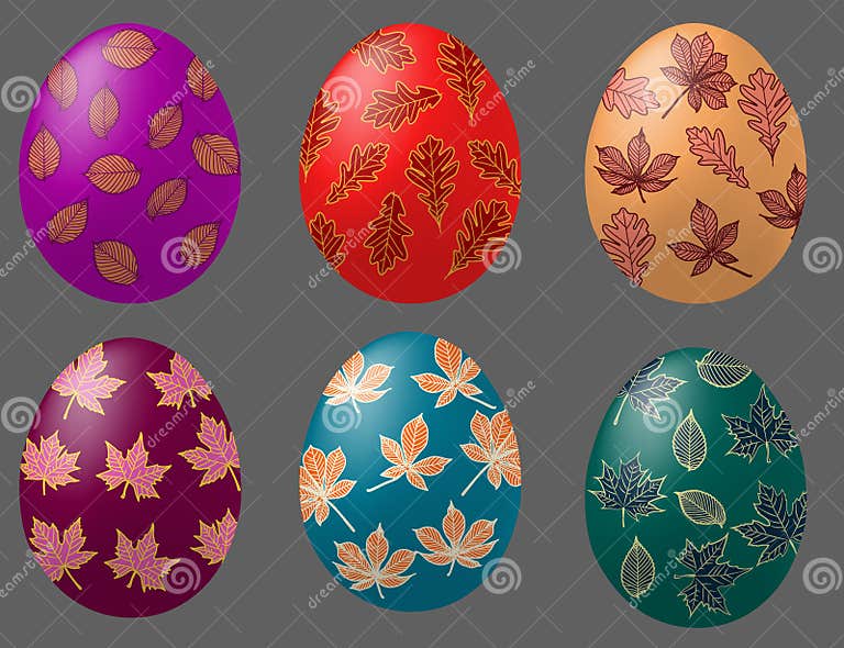 Vector Illustration of Easter Eggs with Leaves Collection on a Background Stock Vector ...