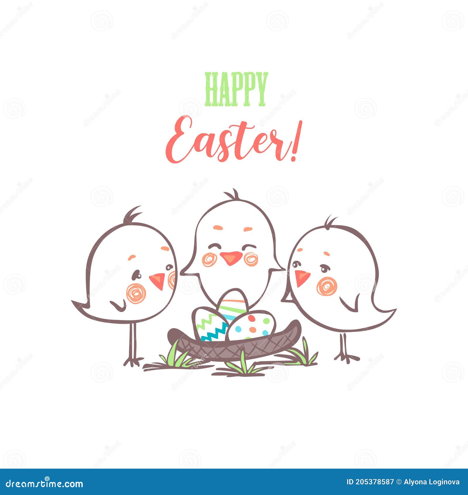 Easter Greeting Card. Three Bird and a Nest of Easter Eggs Stock Vector ...
