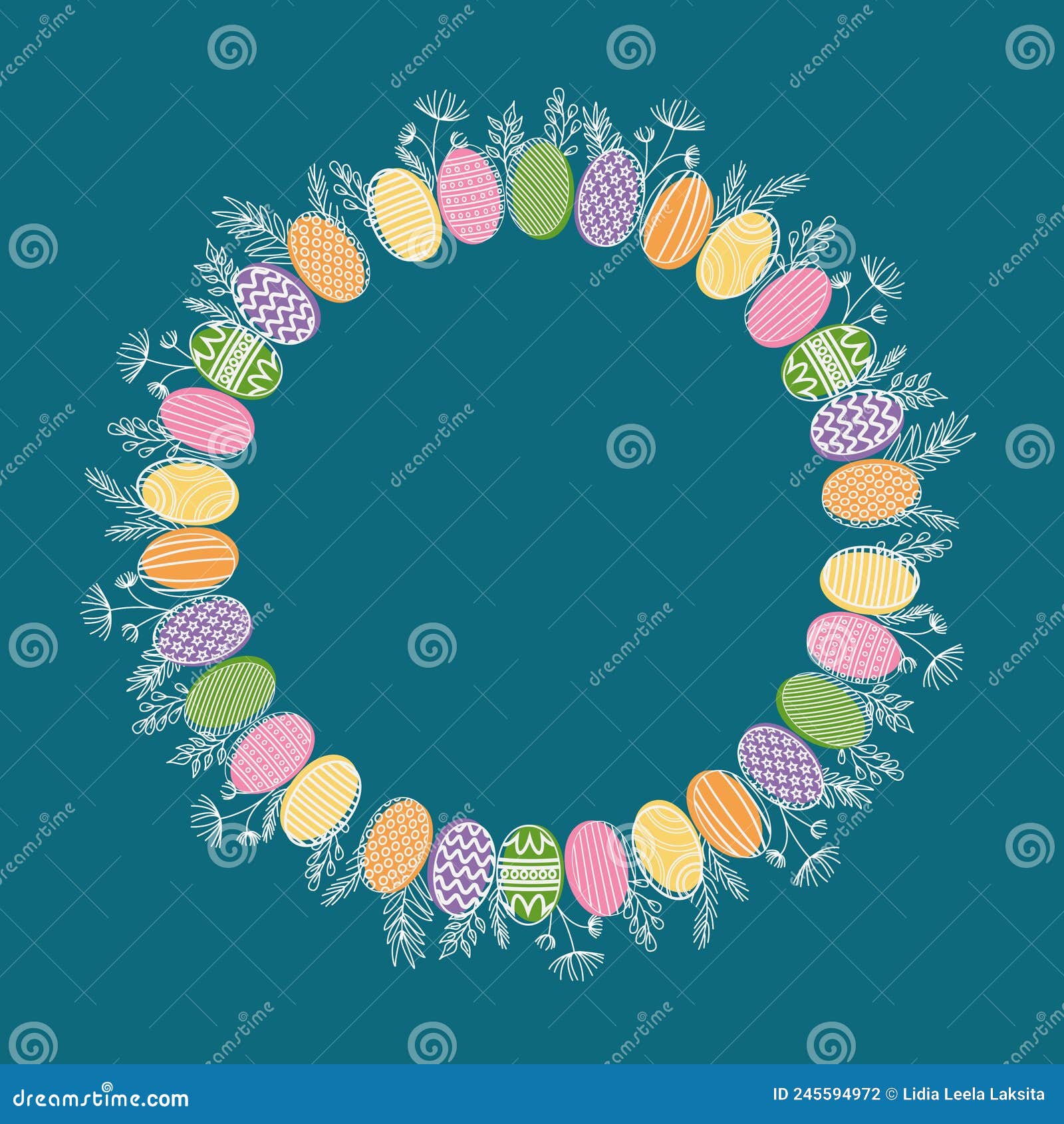 Vector Illustration of Easter Wreath Template Decorated with Eggs and ...