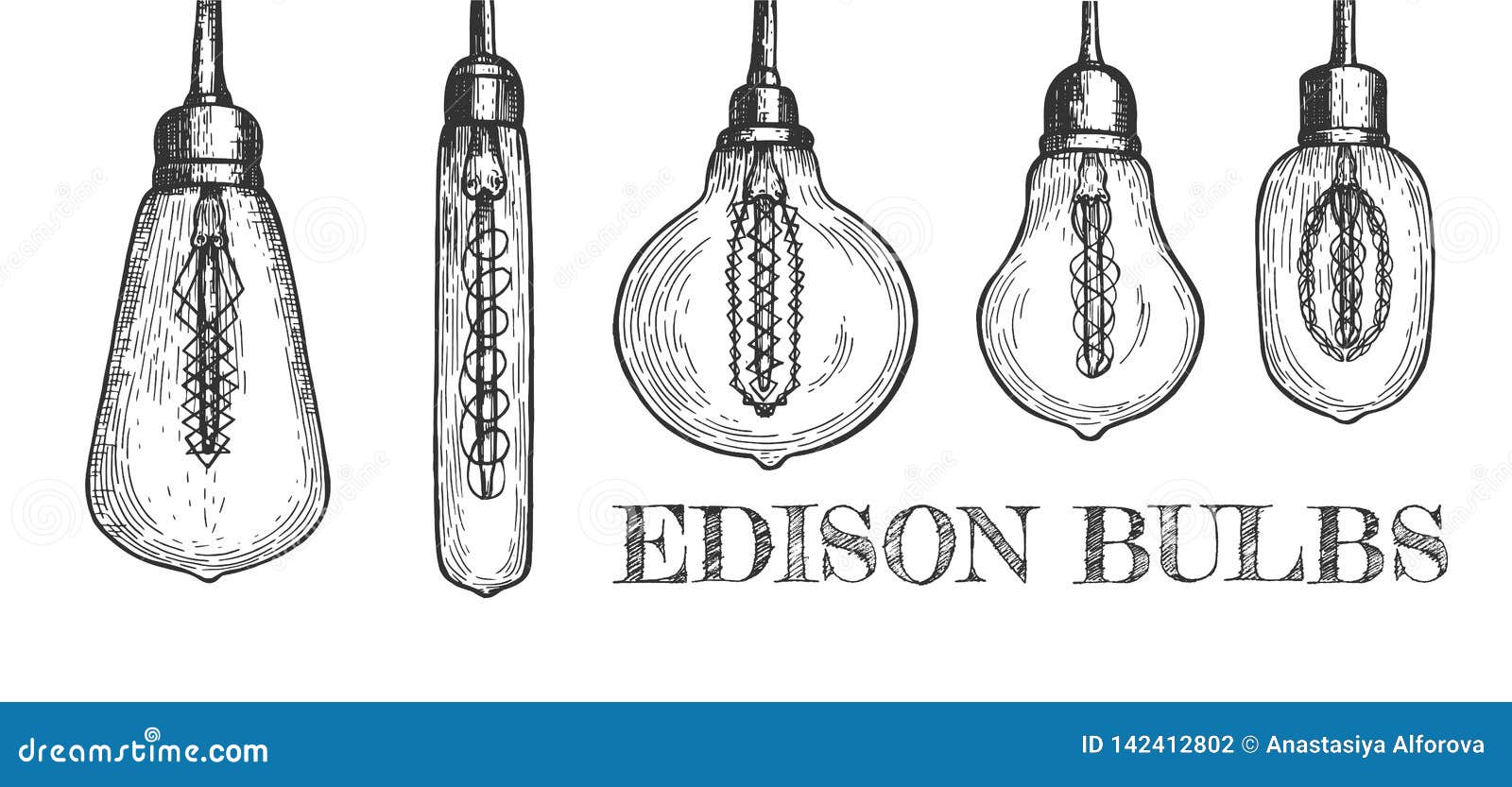 Collection of Various Shaped Hanging Edison Bulbs Stock Vector ...