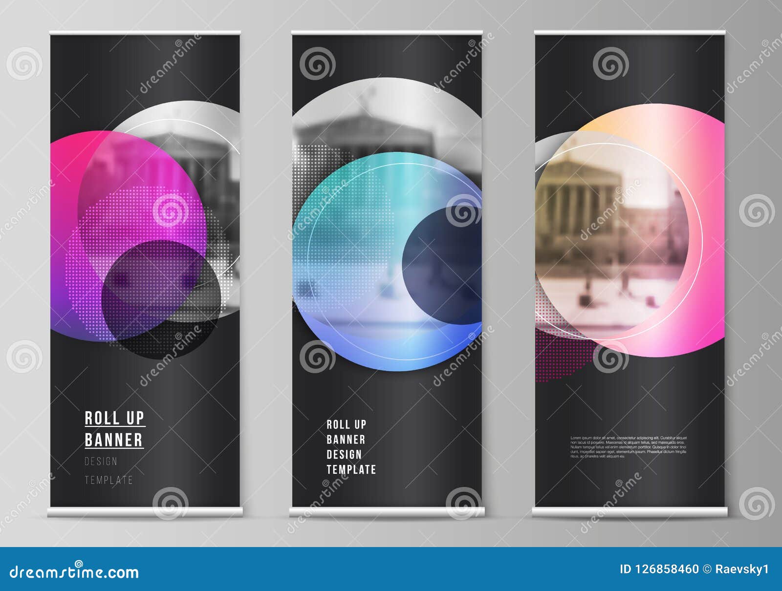 The Vector Illustration of the Editable Layout of Roll Up Banner Stands ...