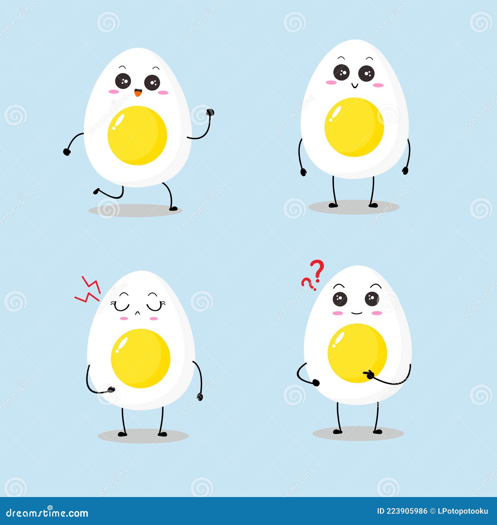 Vector Illustration of Egg Character with Various Cute Expression Stock ...