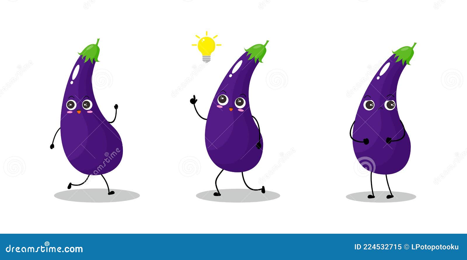 Vector Illustration Of Eggplant Character With Various Cute Expression