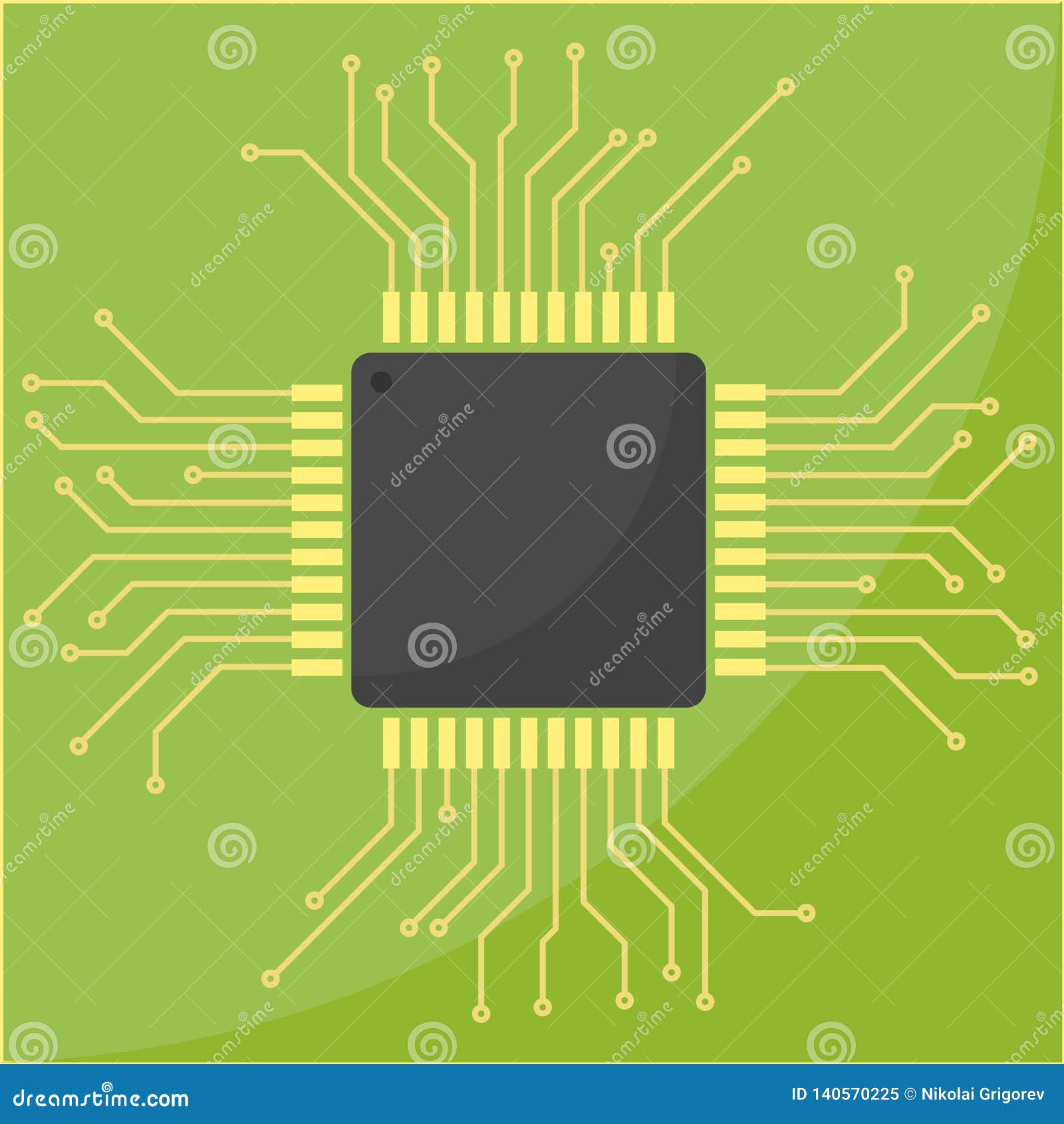 Vector Illustration of the Electric Circuit with the Processor Stock ...