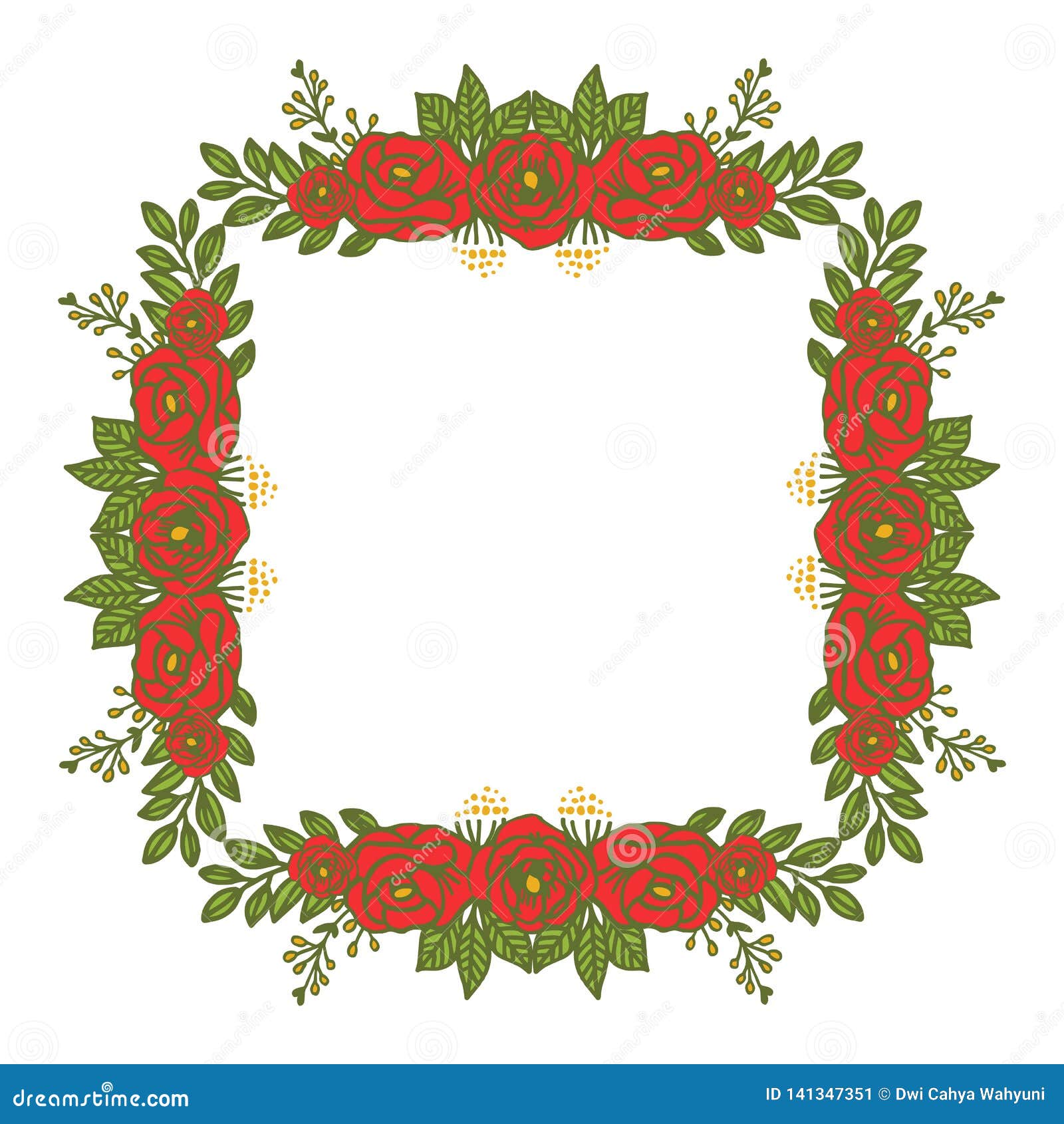 Vector Illustration Elegan Rose Red Wreath Frame for Greeting Card ...