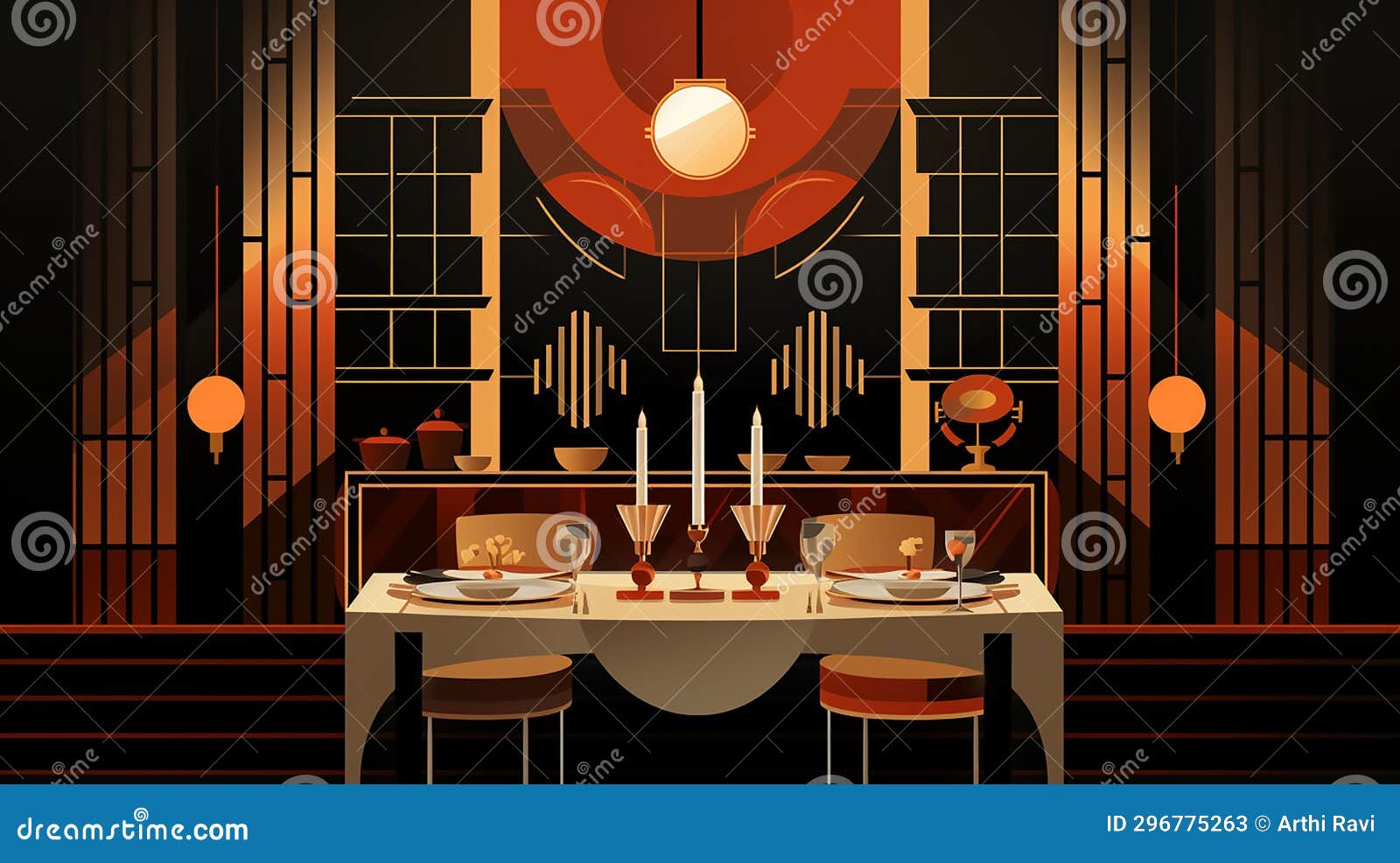 Vector Illustration of an Elegant Kitchen with an Art Deco-inspired ...