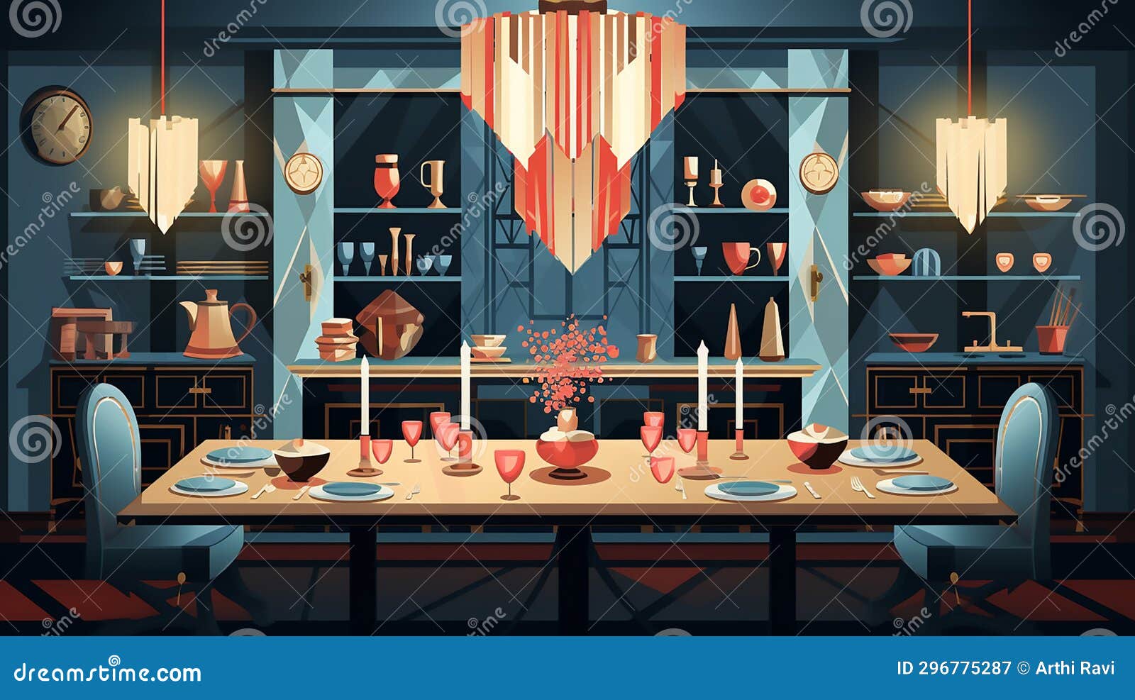 Vector Illustration of an Elegant Kitchen with an Art Deco-inspired ...