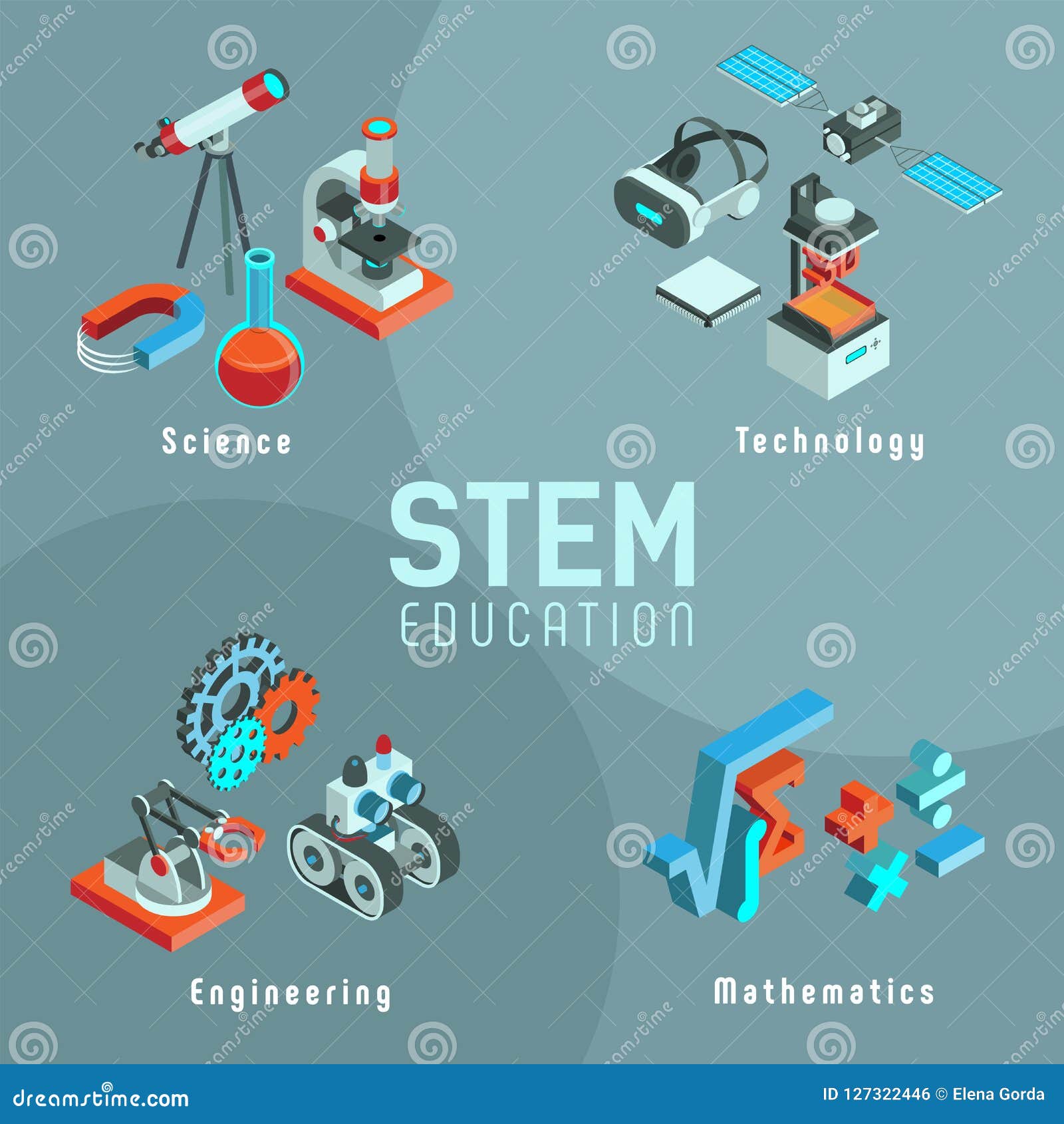 STEM Set of Isometric Icons Stock Vector - Illustration of gears ...
