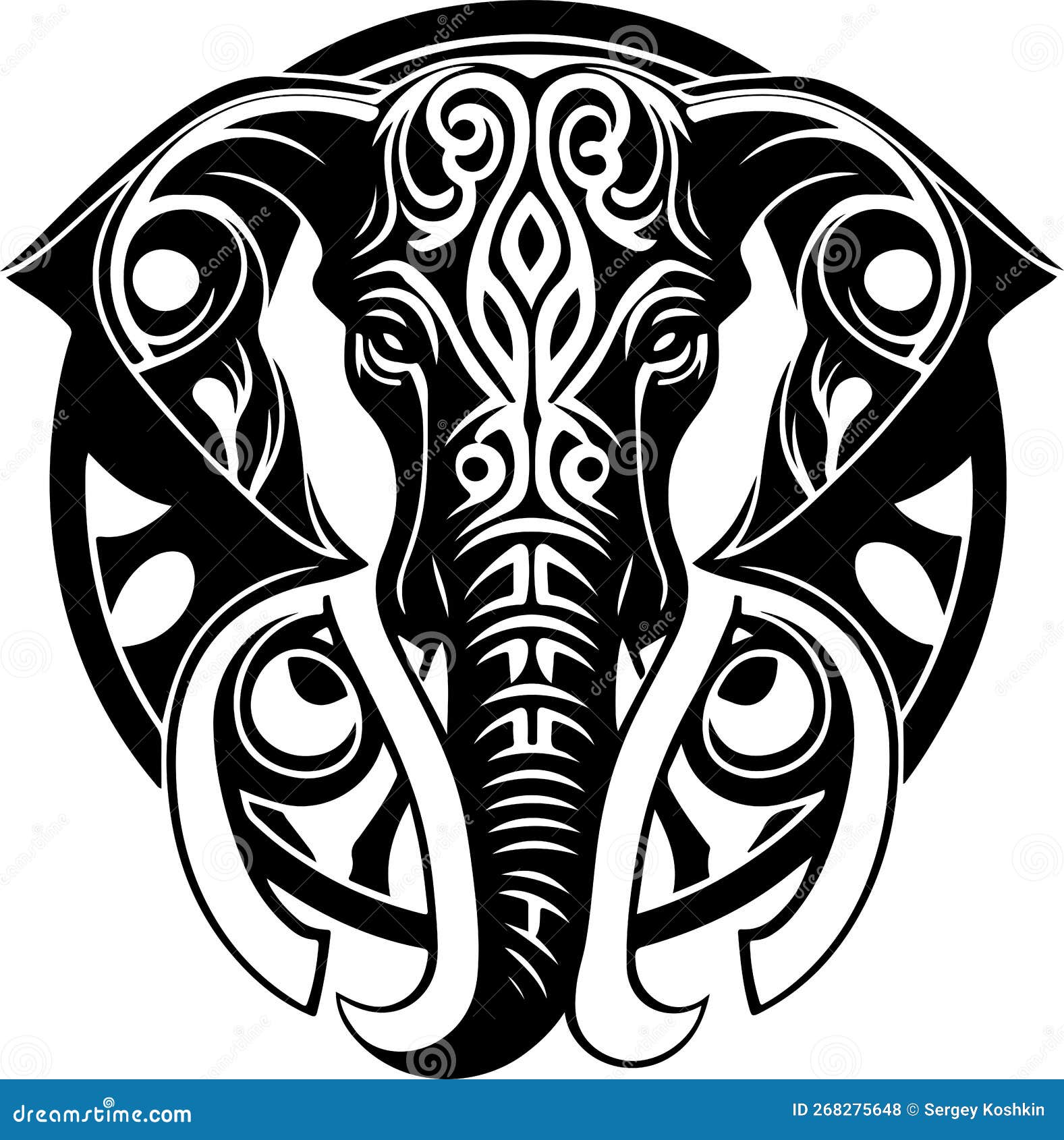 Vector Illustration of Elephant Head with Ornament Stock Vector ...