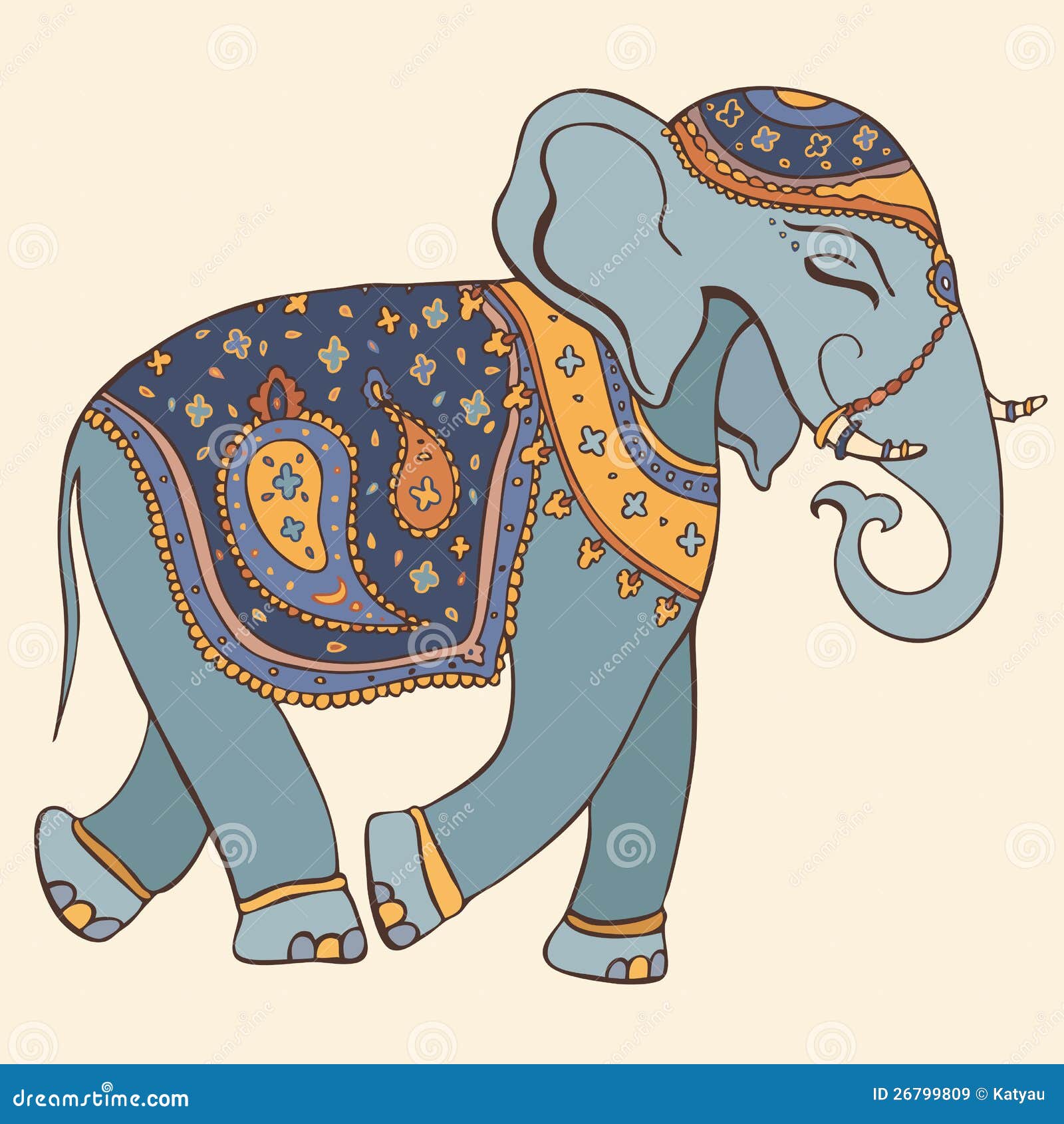 Elephant With Indian Symbols Cartoon Vector | CartoonDealer.com #55777305