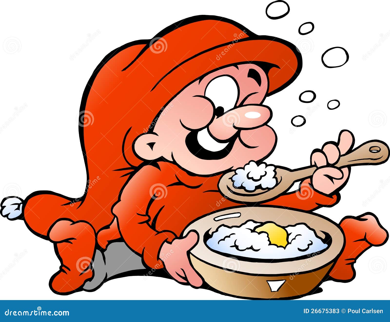 Vector Illustration of Elf Eating Porridge Stock Vector - Illustration ...