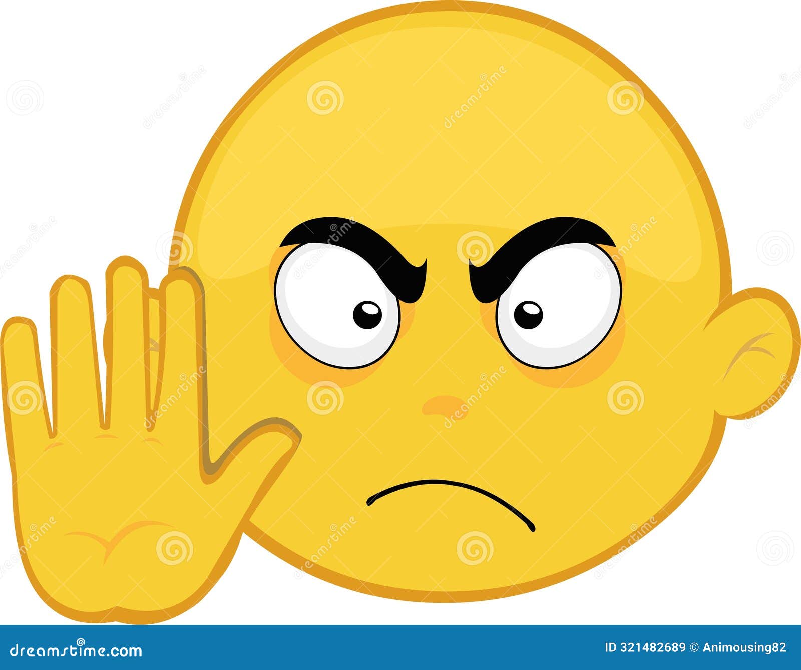 Head Emoticon Yellow Cartoon Bald Man Hand Gesture Stop Stock