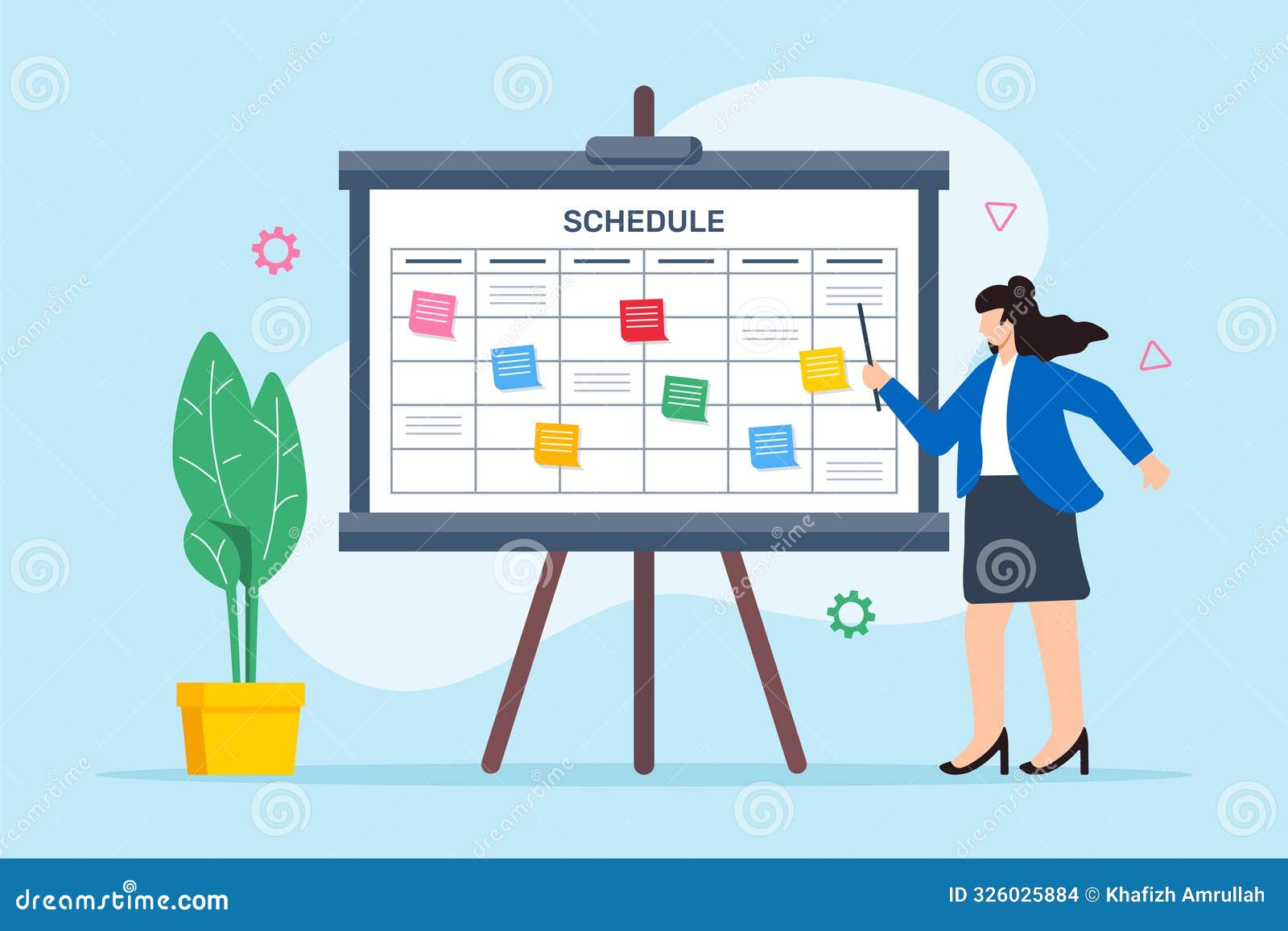 Vector Illustration of Employee Organizing Event Planning Schedule with ...