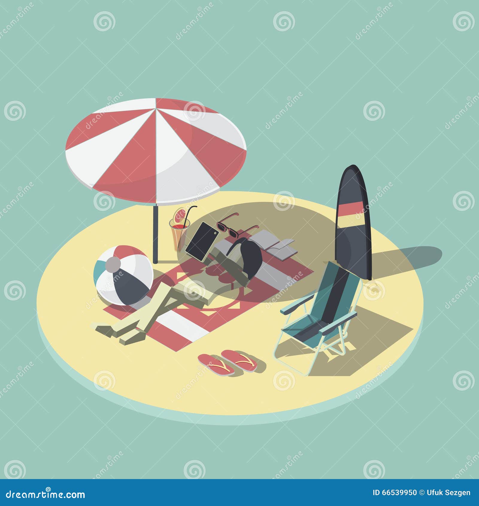 Vector Illustration of Empty Beach Scene Stock Vector - Illustration of ...