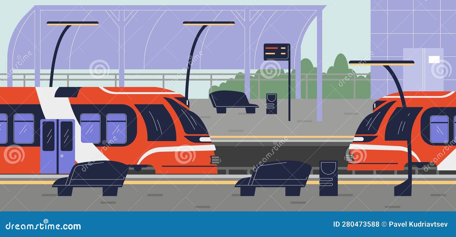 Platform Of Subway Station With Trains Vector Illustration ...