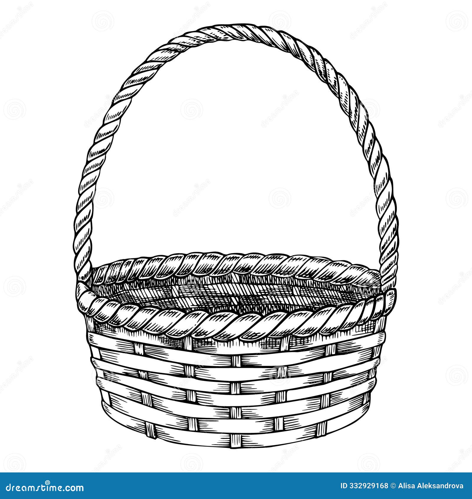 Vector Illustration of Empty Wicker Basket with Handle for Rustic ...