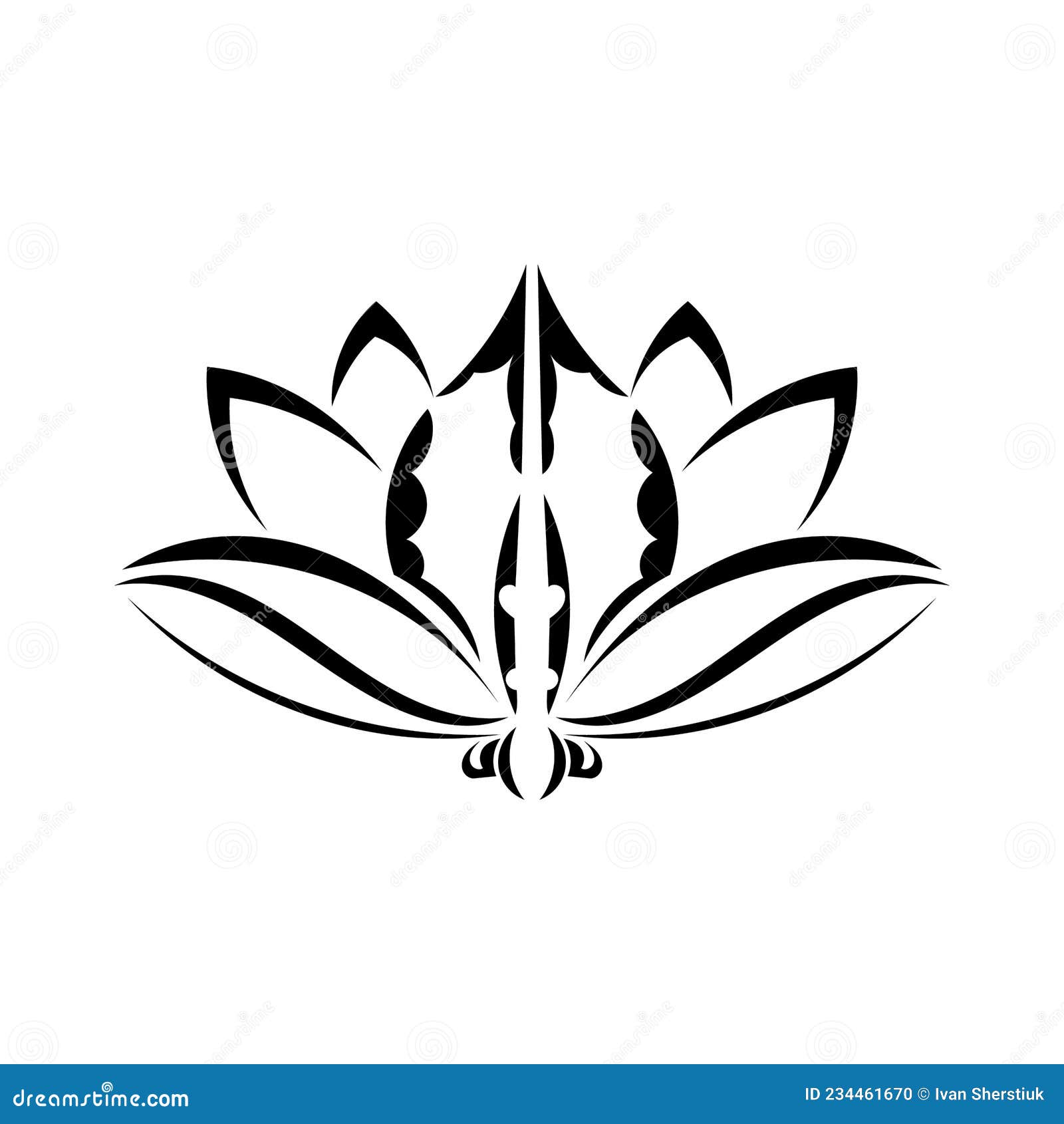 Black-white Lotus Pattern in Simple Style. Isolated. Vector ...