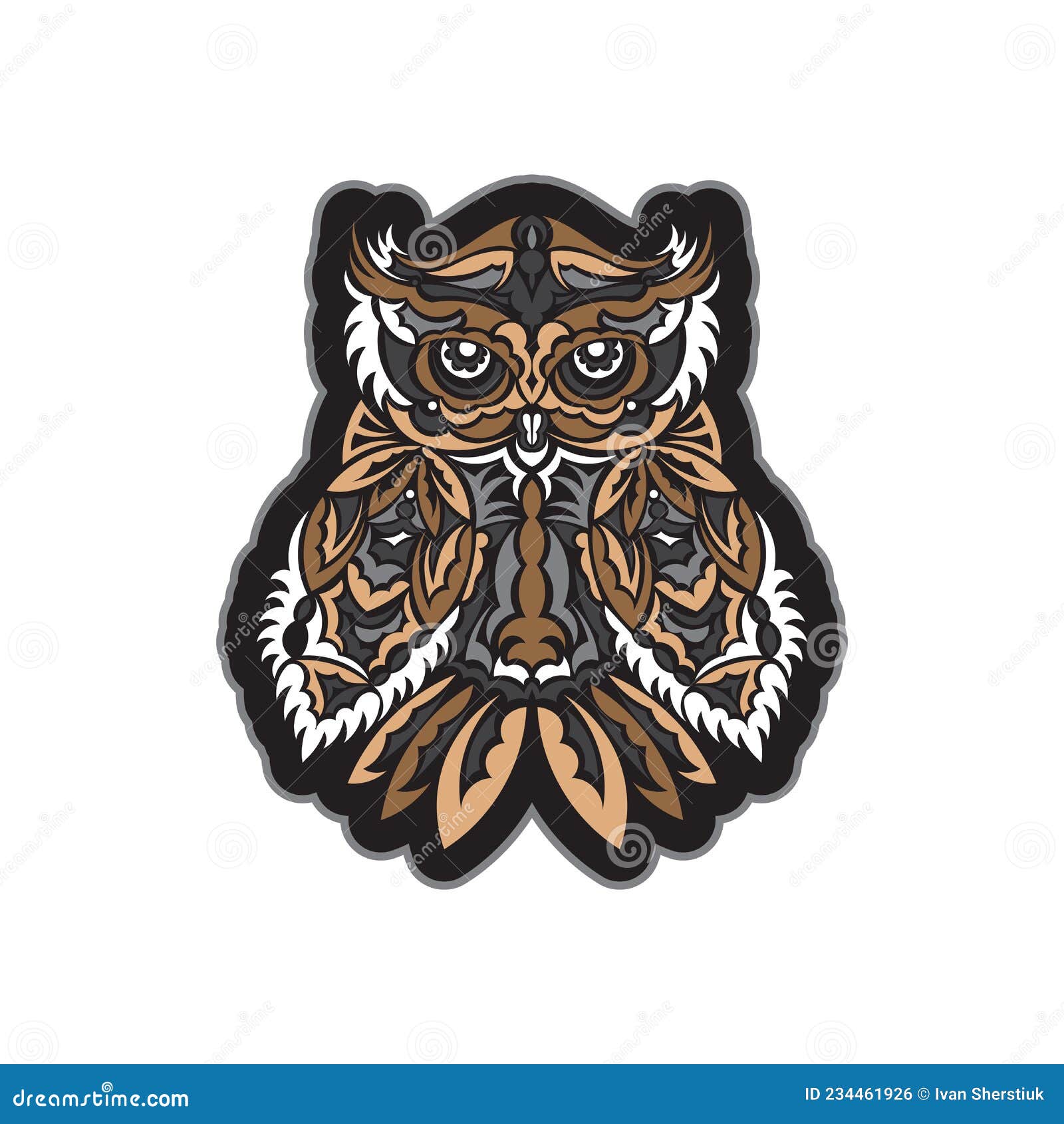 Colored Print Head of an Owl. Hawaii and Samoa Patterns. Isolated ...