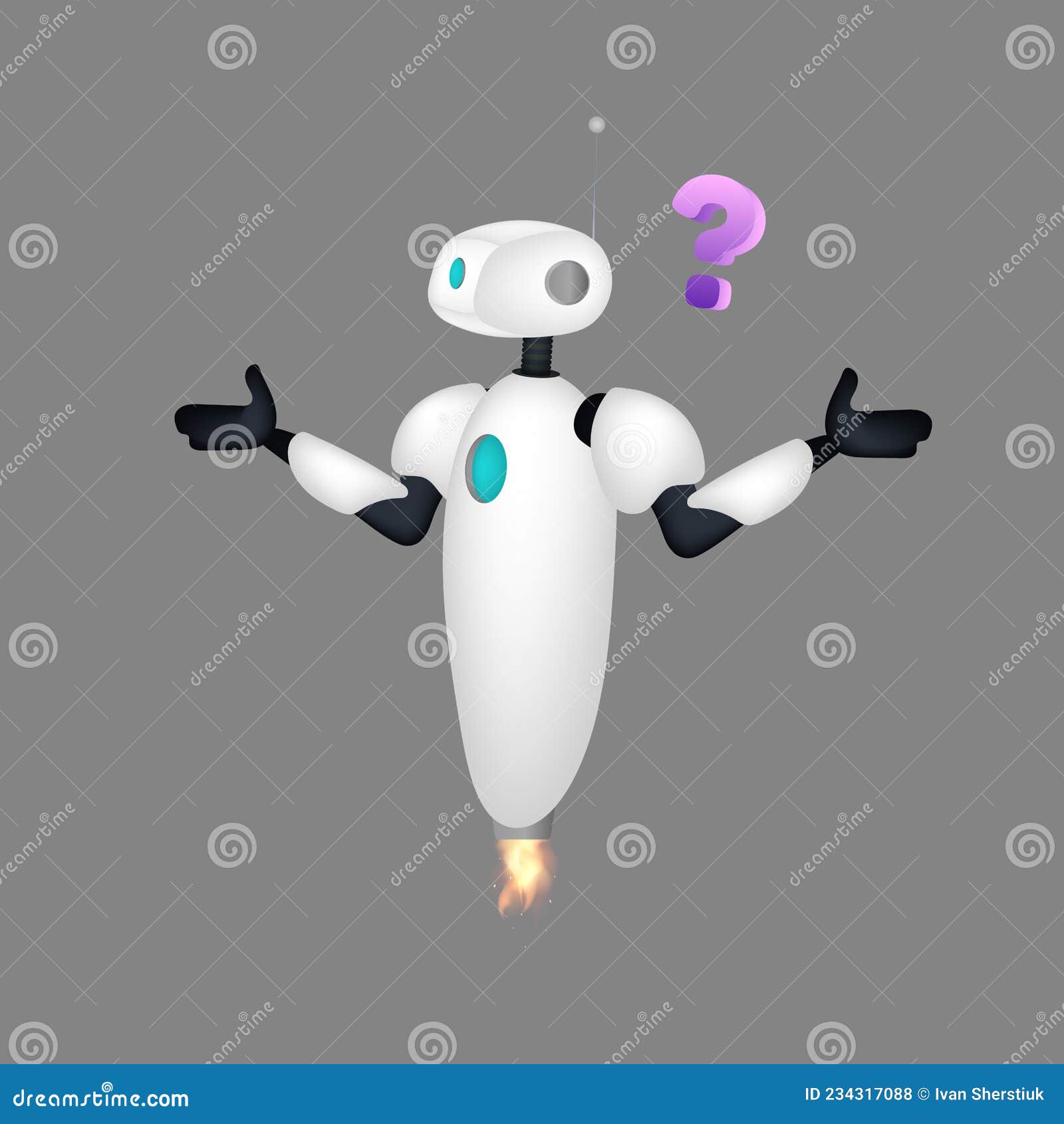 Confused White Flying Robot. the Bot Makes a Helpless Gesture. Vector ...