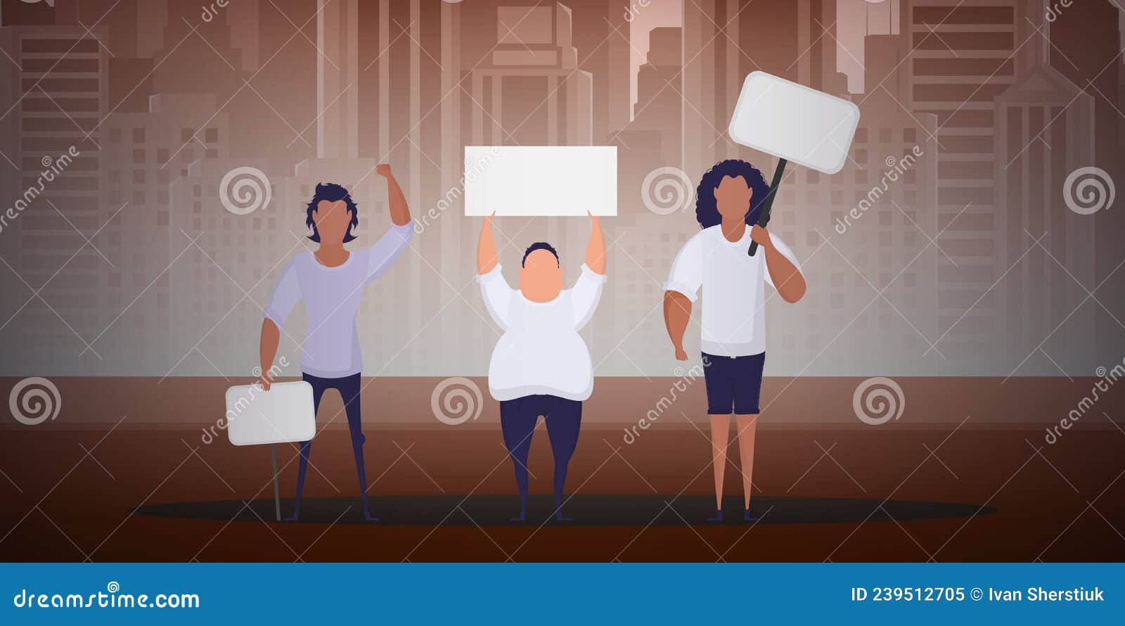 A Crowd of Guys with Banners are Protesting. Cartoon Style. Vector ...