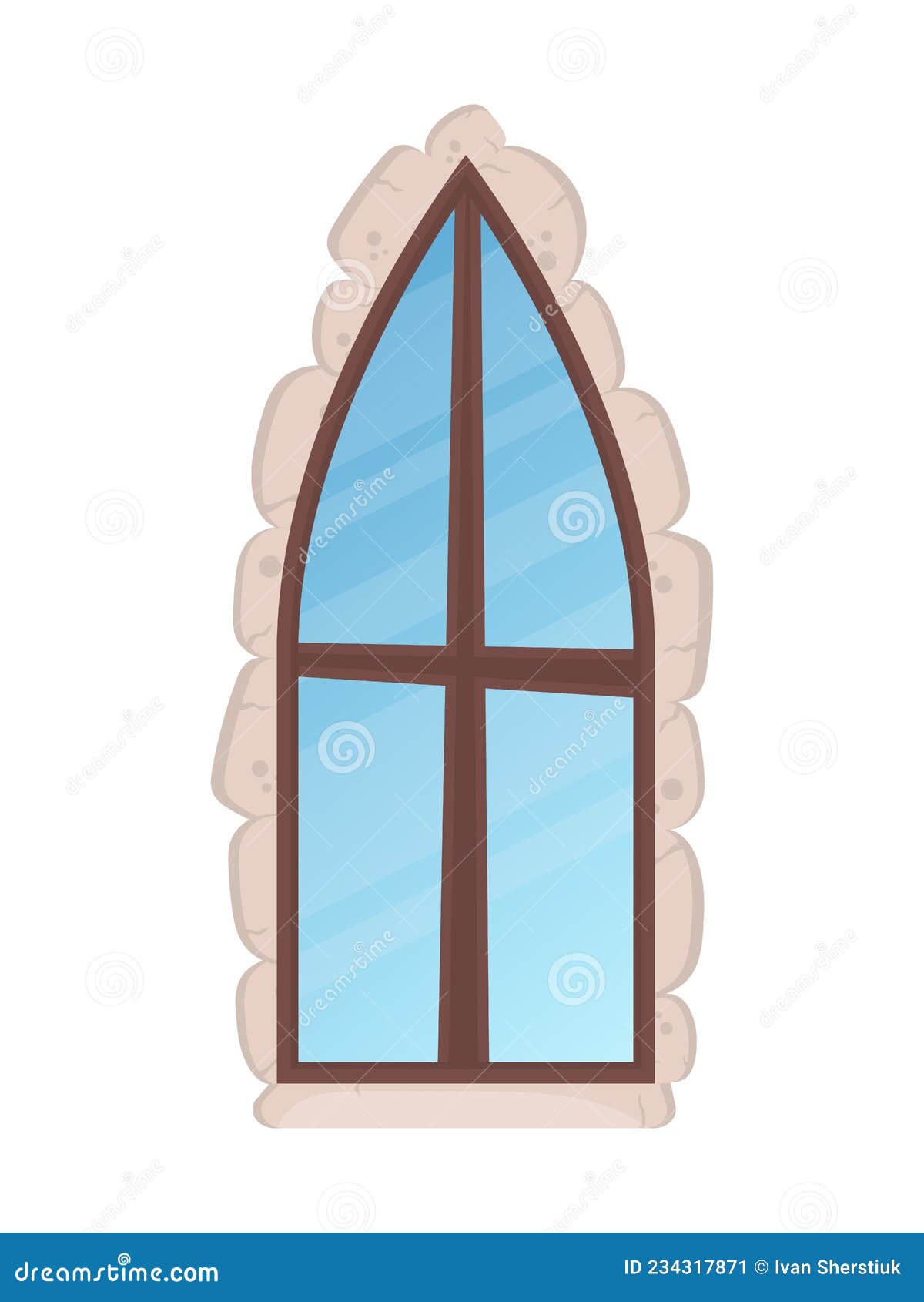 Old Windows with Stone Cladding. Cartoon Style. Vector Illustration ...