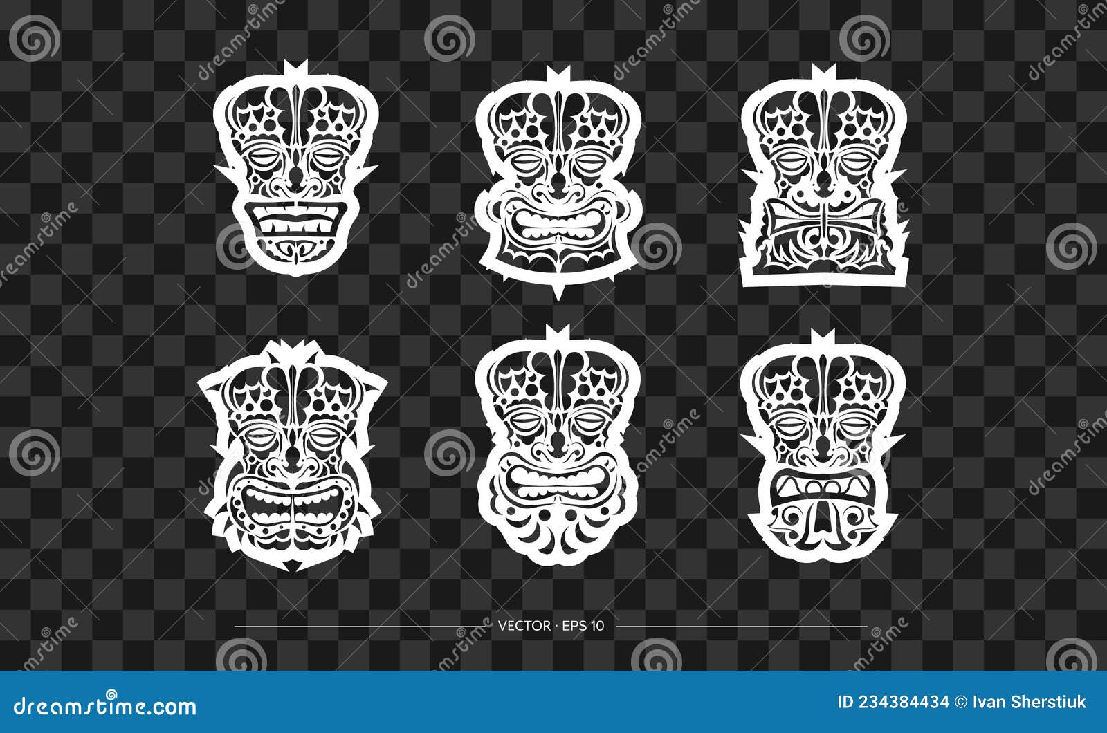 Polynesia Mask Set. the Contour of the Face or Mask of a Warrior ...