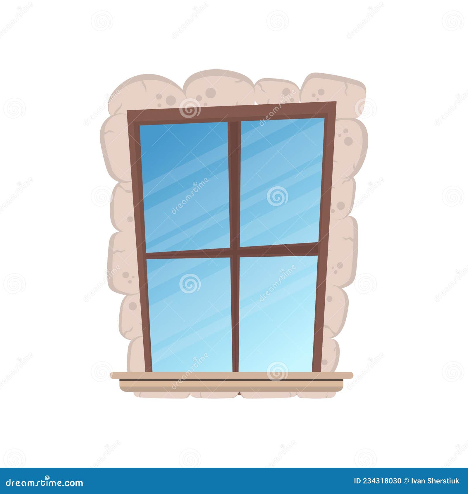 Rectangular Window in Cartoon Style. Stone Cladding. for the Design of ...