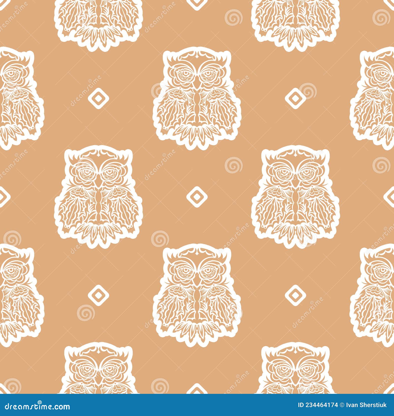 Seamless Background with Owls. Exotic Bird in Boho Style. Vector ...