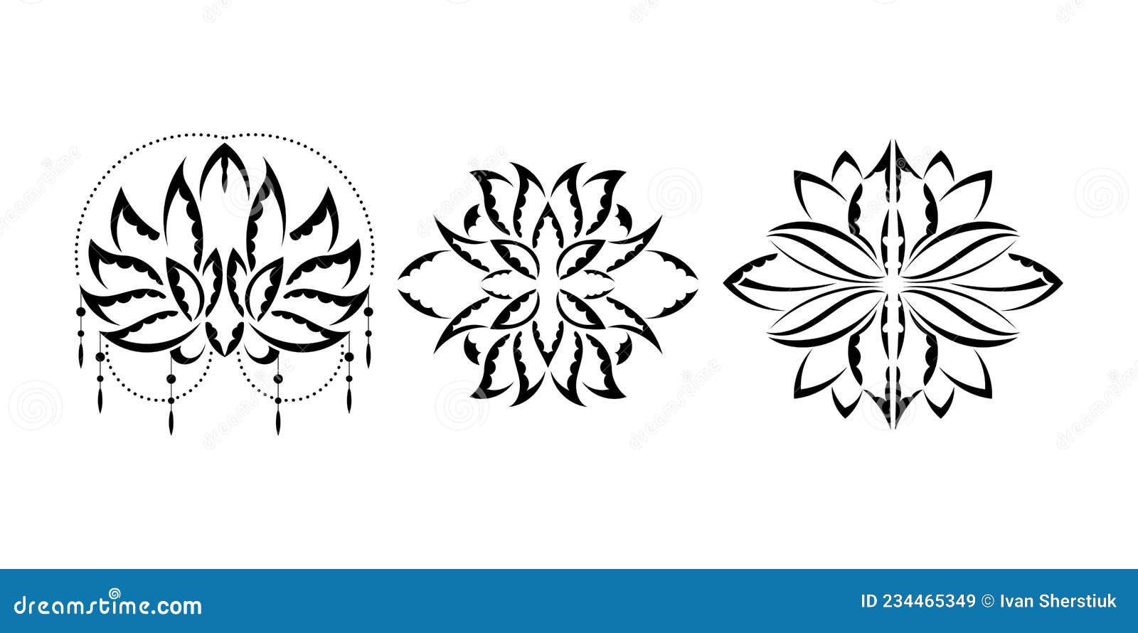 Set of Lotus Pattern in Simple Style. Black and White Print. Isolated ...