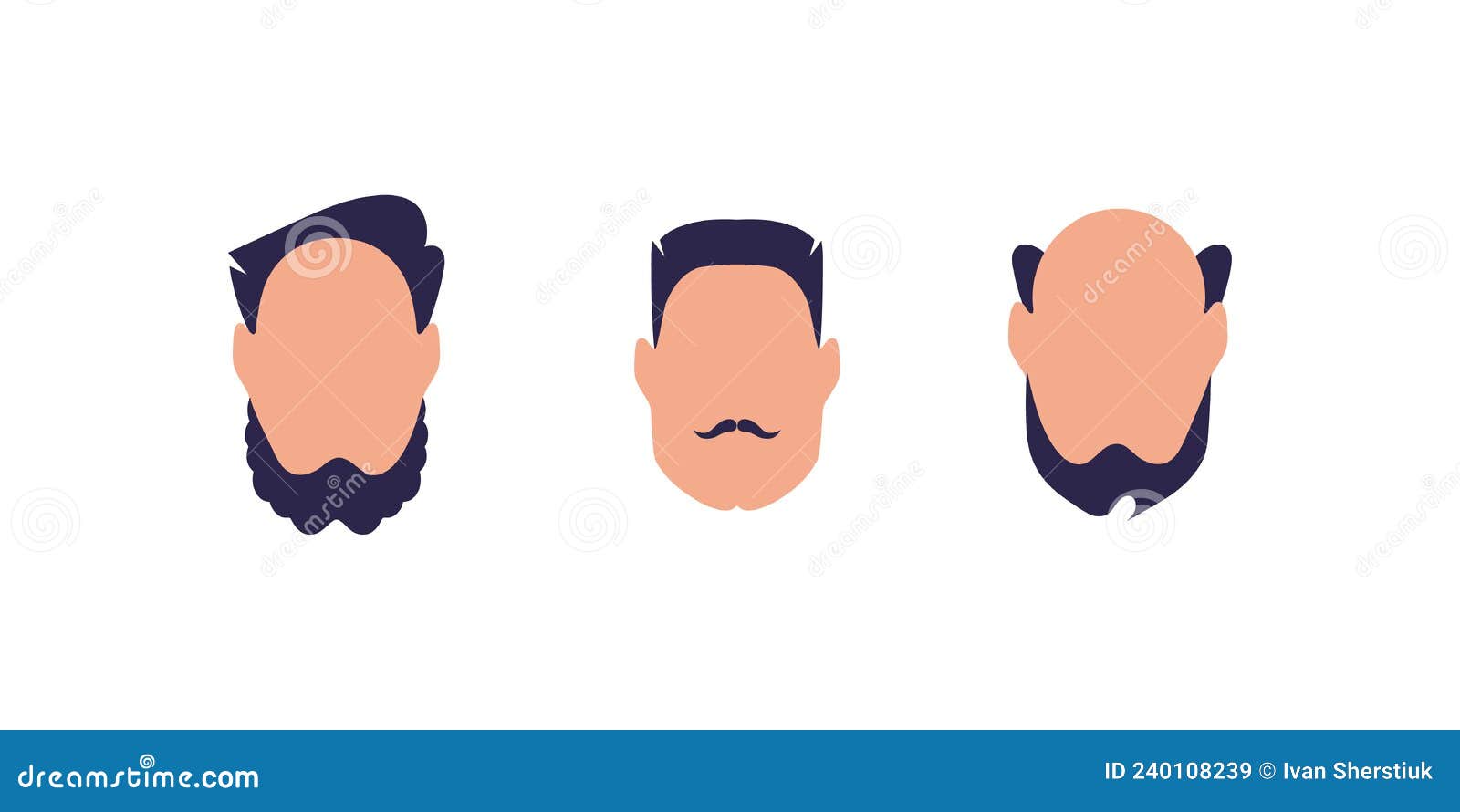 A Set of Three Faces of Guys of Different Types and Nationalities ...
