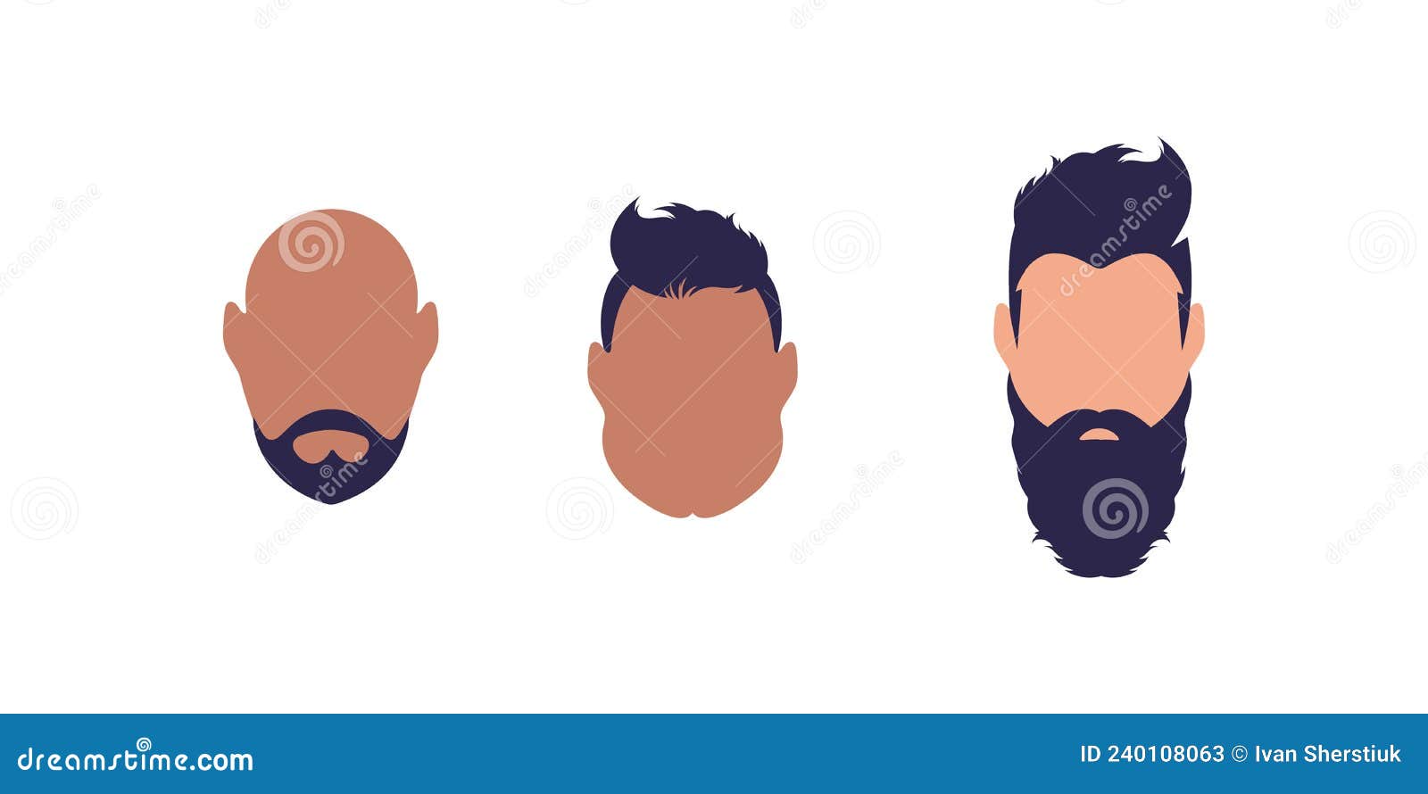 A Set of Three Faces of Men of Different Types and Nationalities ...