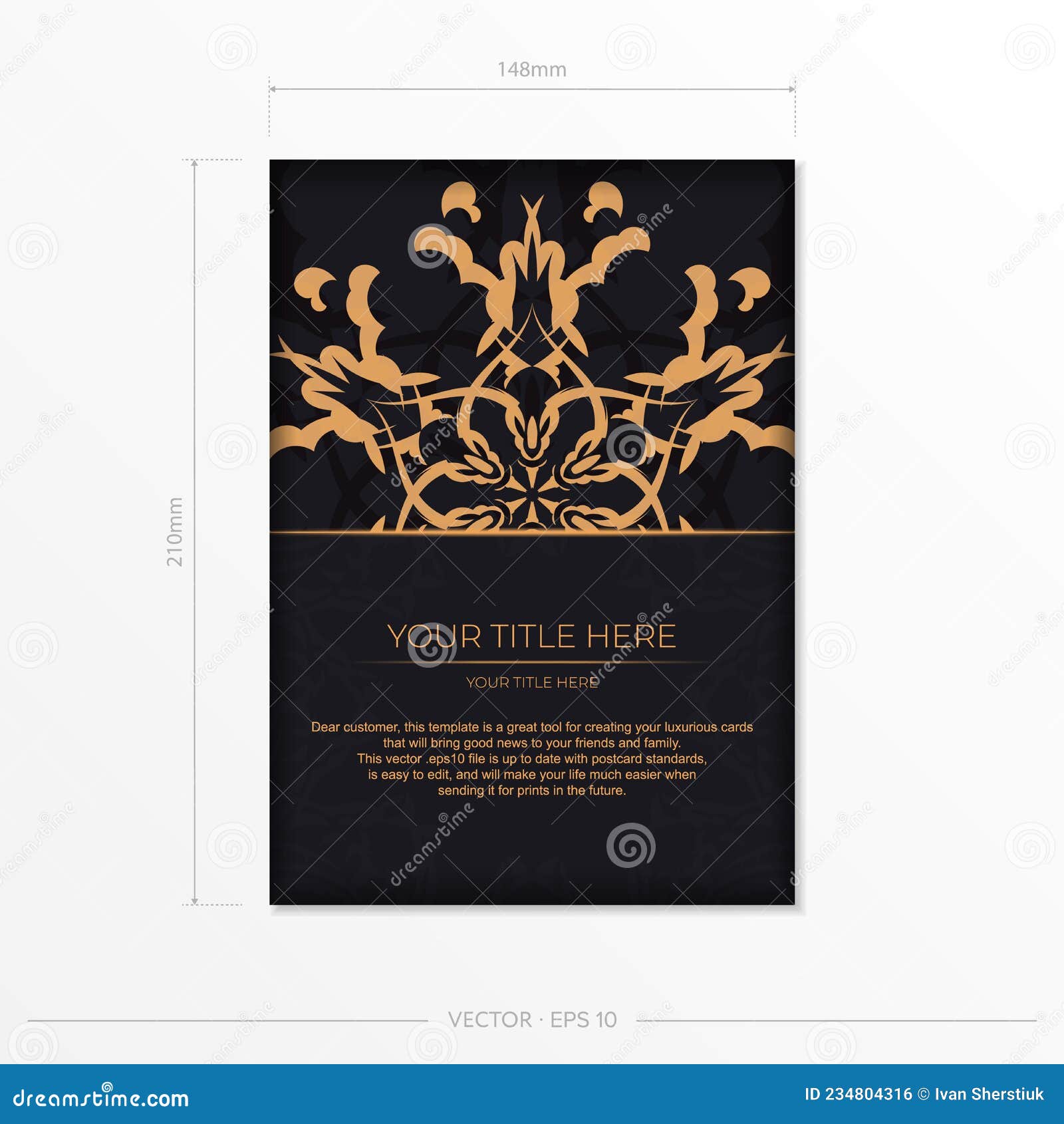 Stylish Postcard Template in Black with Indian Patterns. Vector Print ...