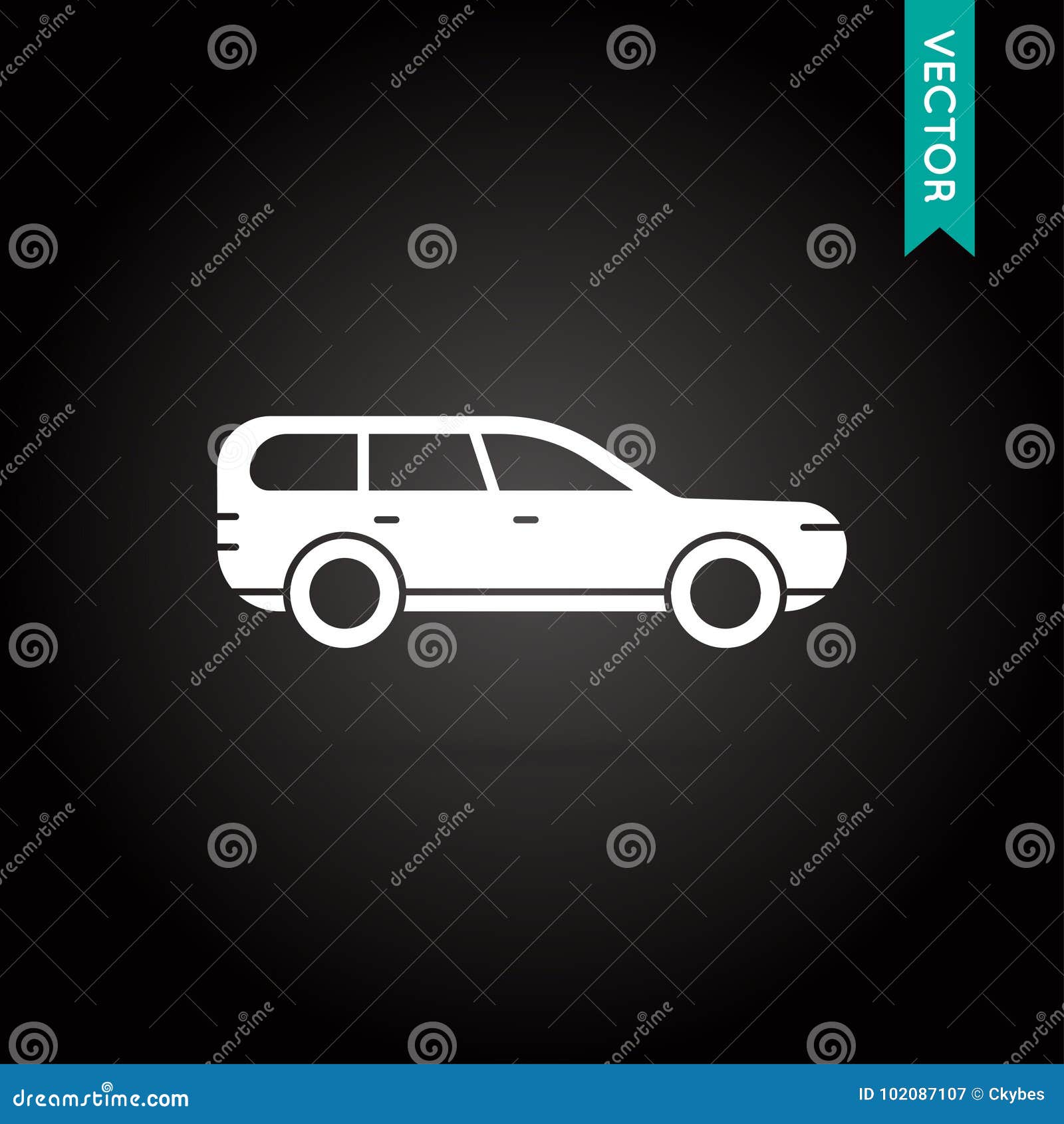Car Icon Vector White on Black Stock Vector - Illustration of plotter ...
