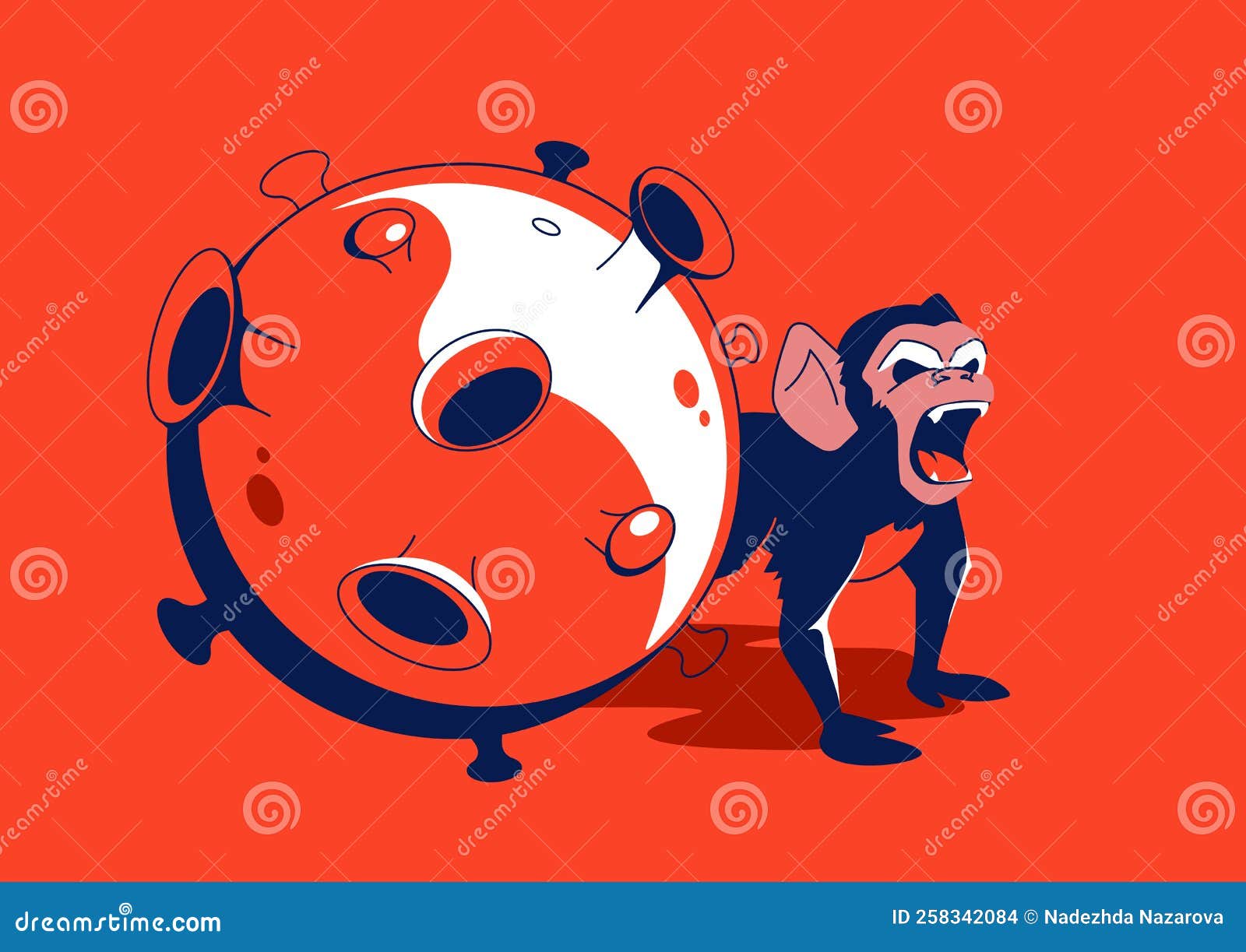 Vector Illustration of Evil Dangerous Monkey with Virus Cell on Red ...