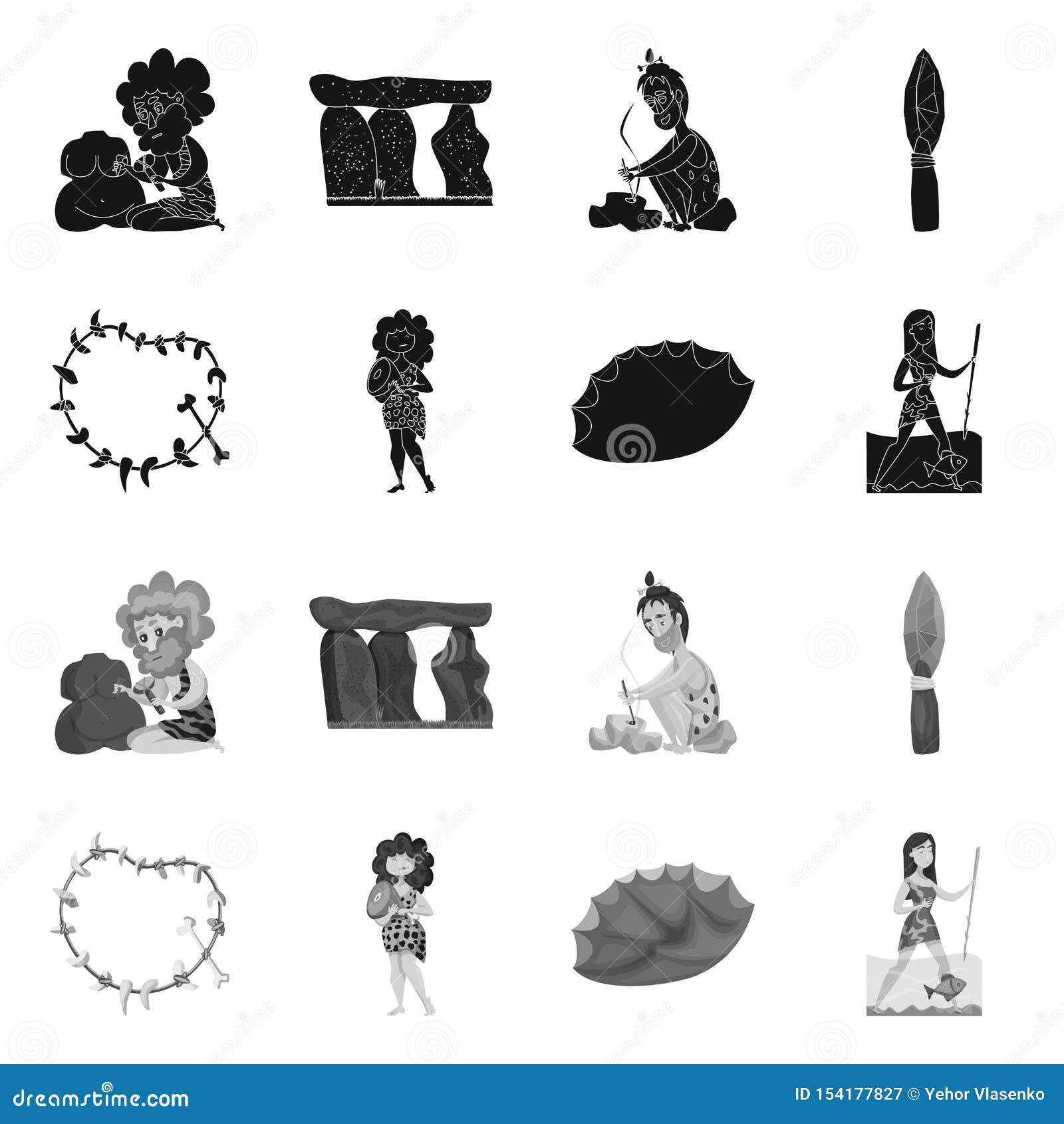 Vector Illustration of Evolution and Prehistory Symbol. Set of ...