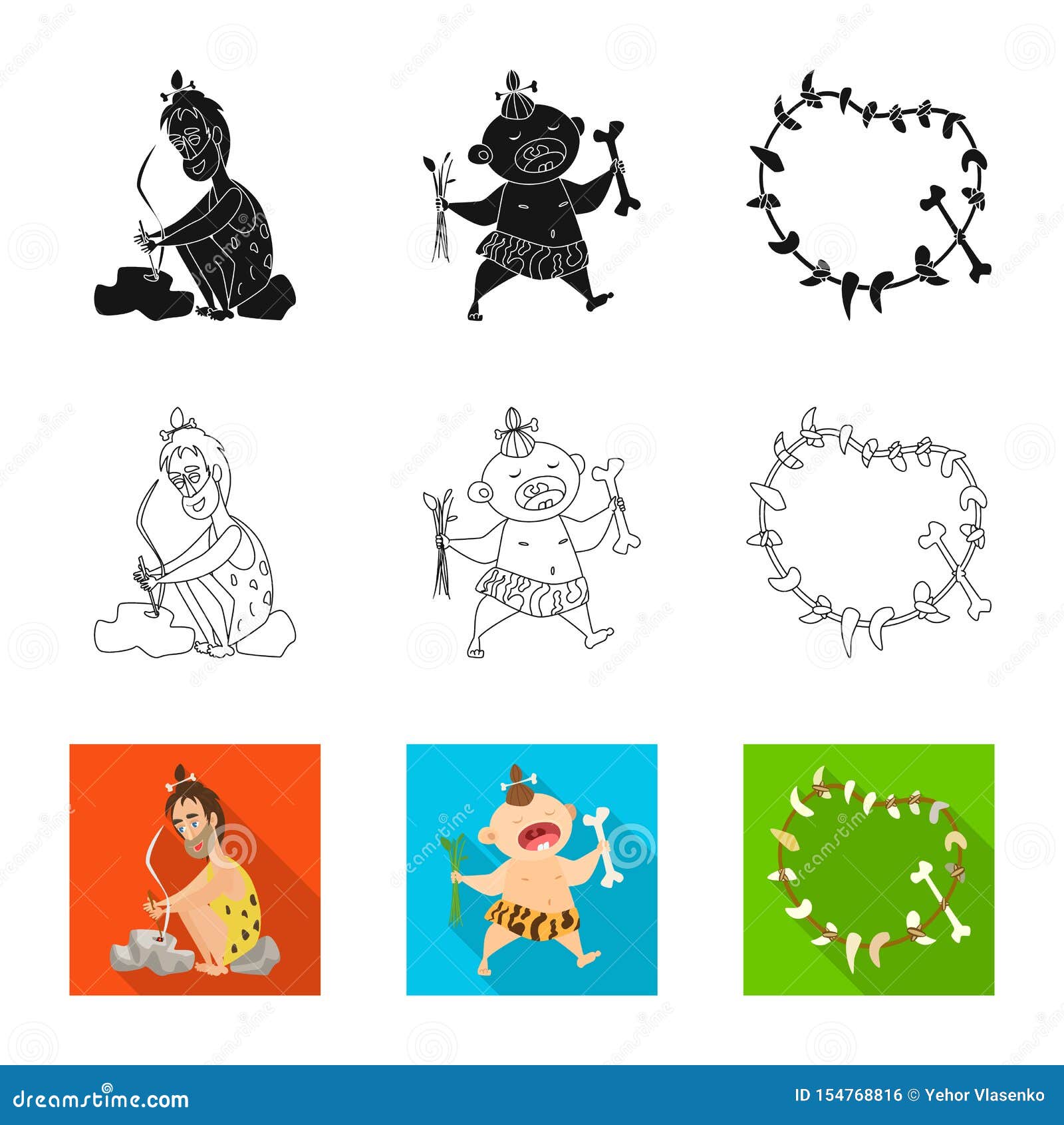 Vector Illustration of Evolution and Prehistory Symbol. Set of ...