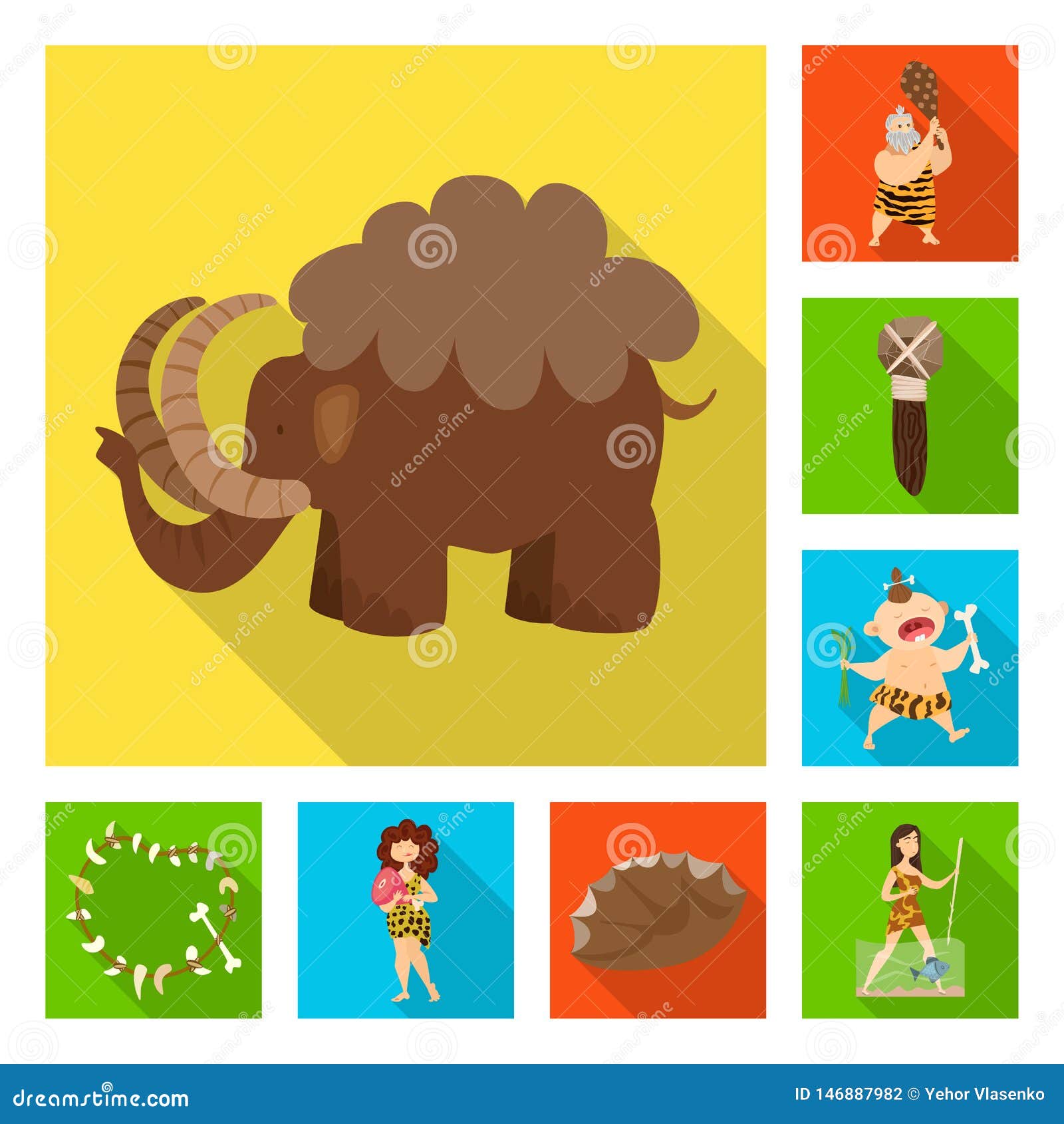 Vector Illustration of Evolution and Prehistory Symbol. Set of ...