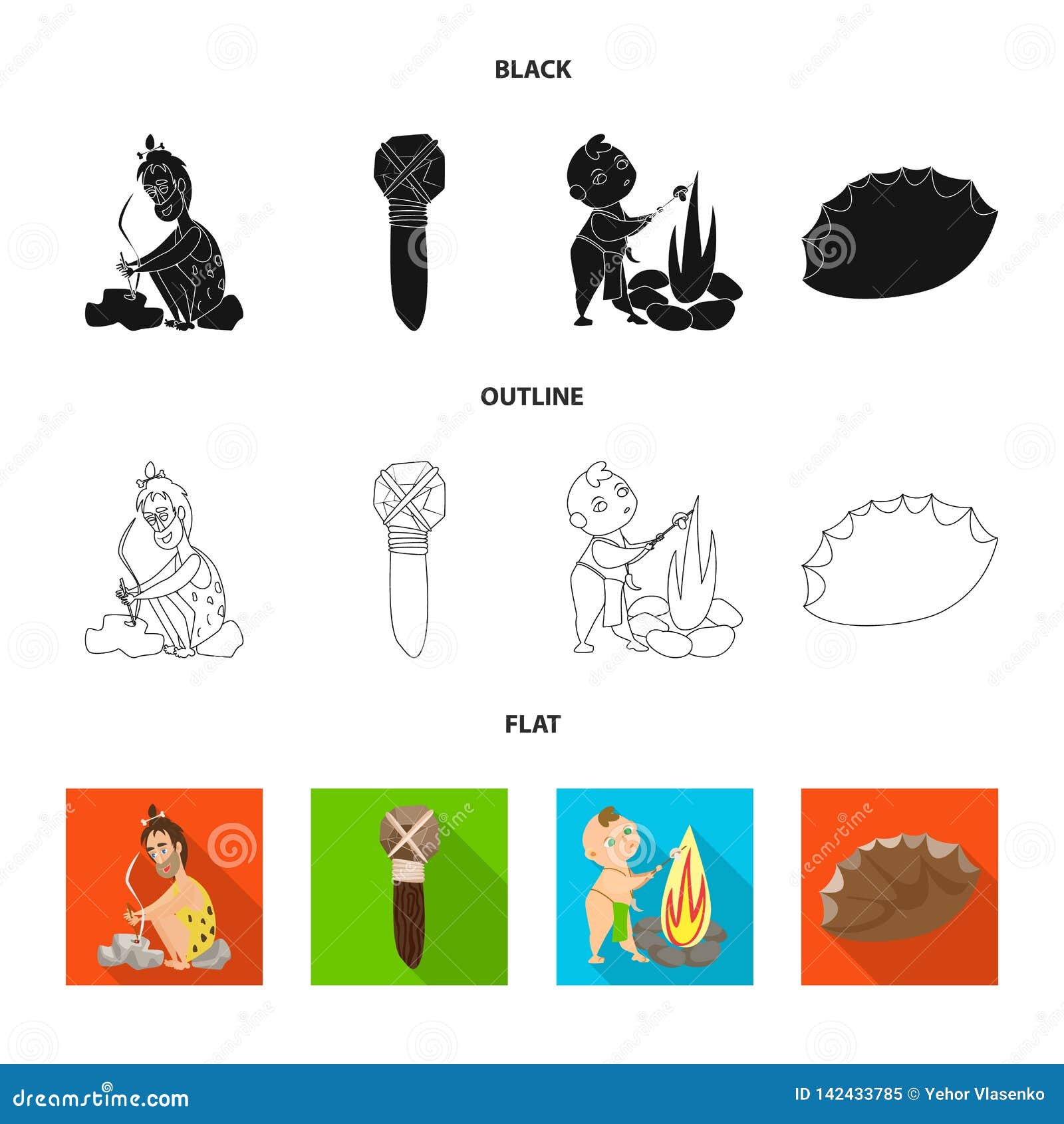 Vector Illustration of Evolution and Prehistory Symbol. Set of ...