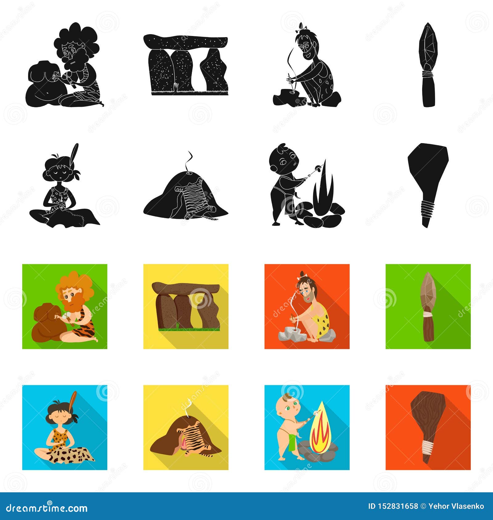 Vector Illustration of Evolution and Prehistory Symbol. Set of ...