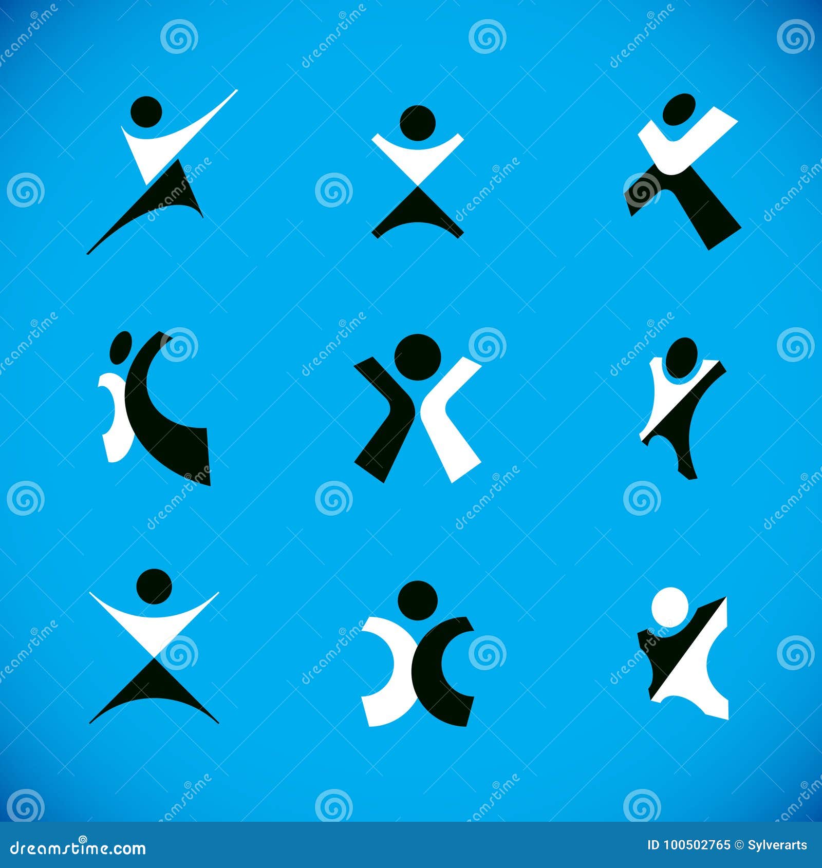 Vector Illustration of Excited Abstract Person with Raised Hands Stock ...
